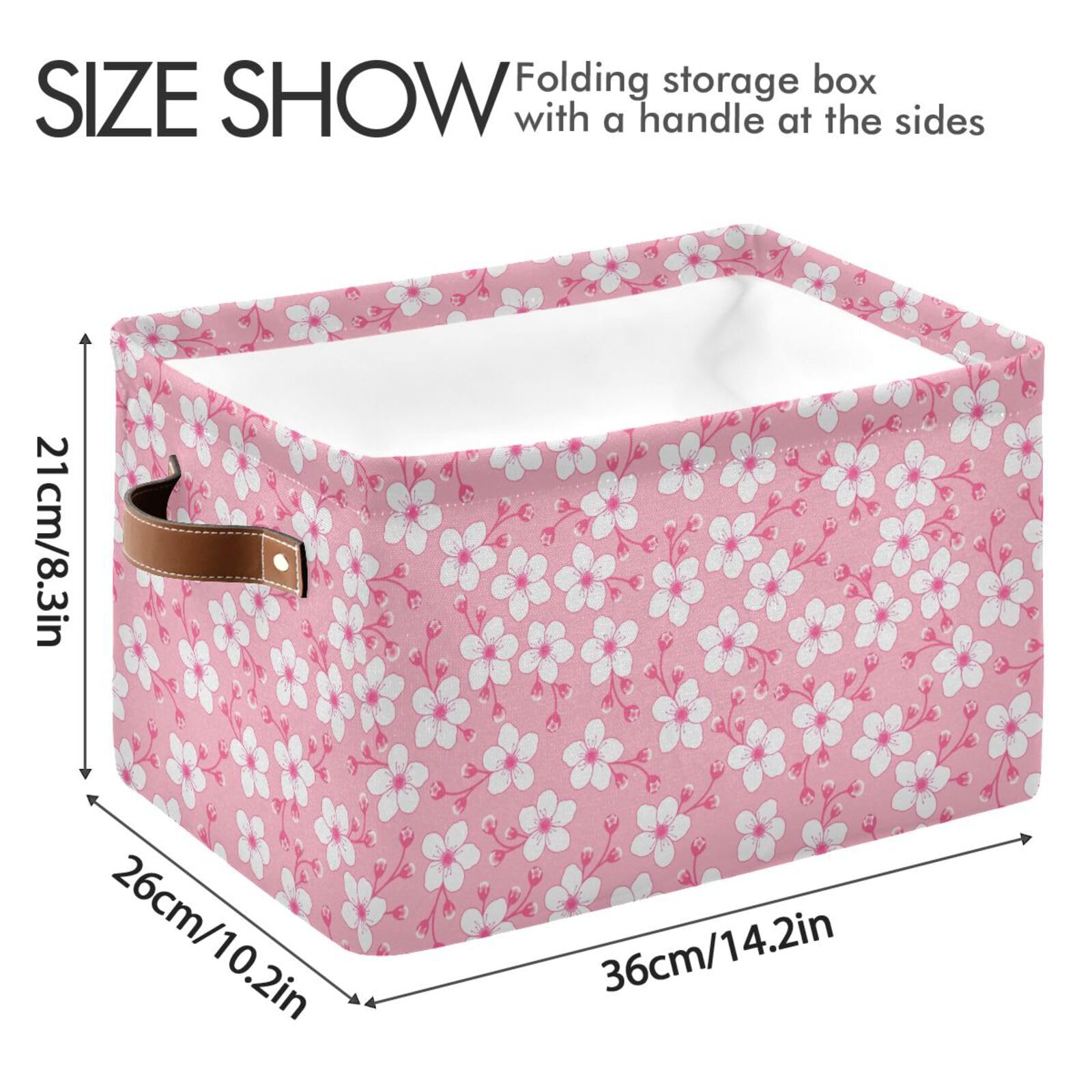 White Pink Cherry Blossom Storage Basket Bins Foldable Laundry Hamper Toy Storage Bins Box Organizer for Bedroom Office Clothes Pet Nursery Living Room,2 pcs