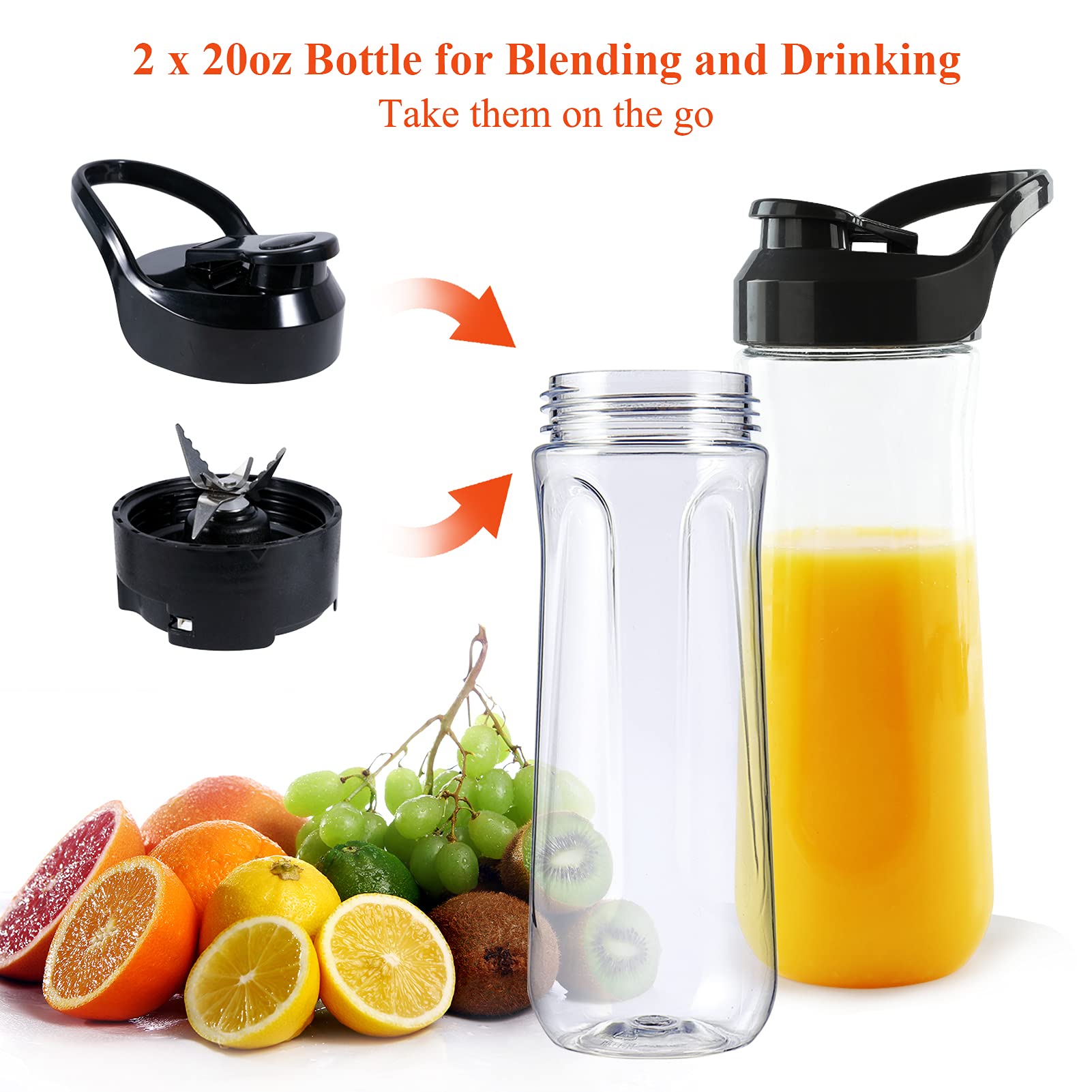 Smoothie Blender with 6 Sharp Blades, Personal Mini Blender for Shakes and Smoothies with 3 Adjustable Speeds, Blender for Kitchen with Grinding, BPA-free 3 Travel Cup & 27oz Mason Cup, Blue Pro