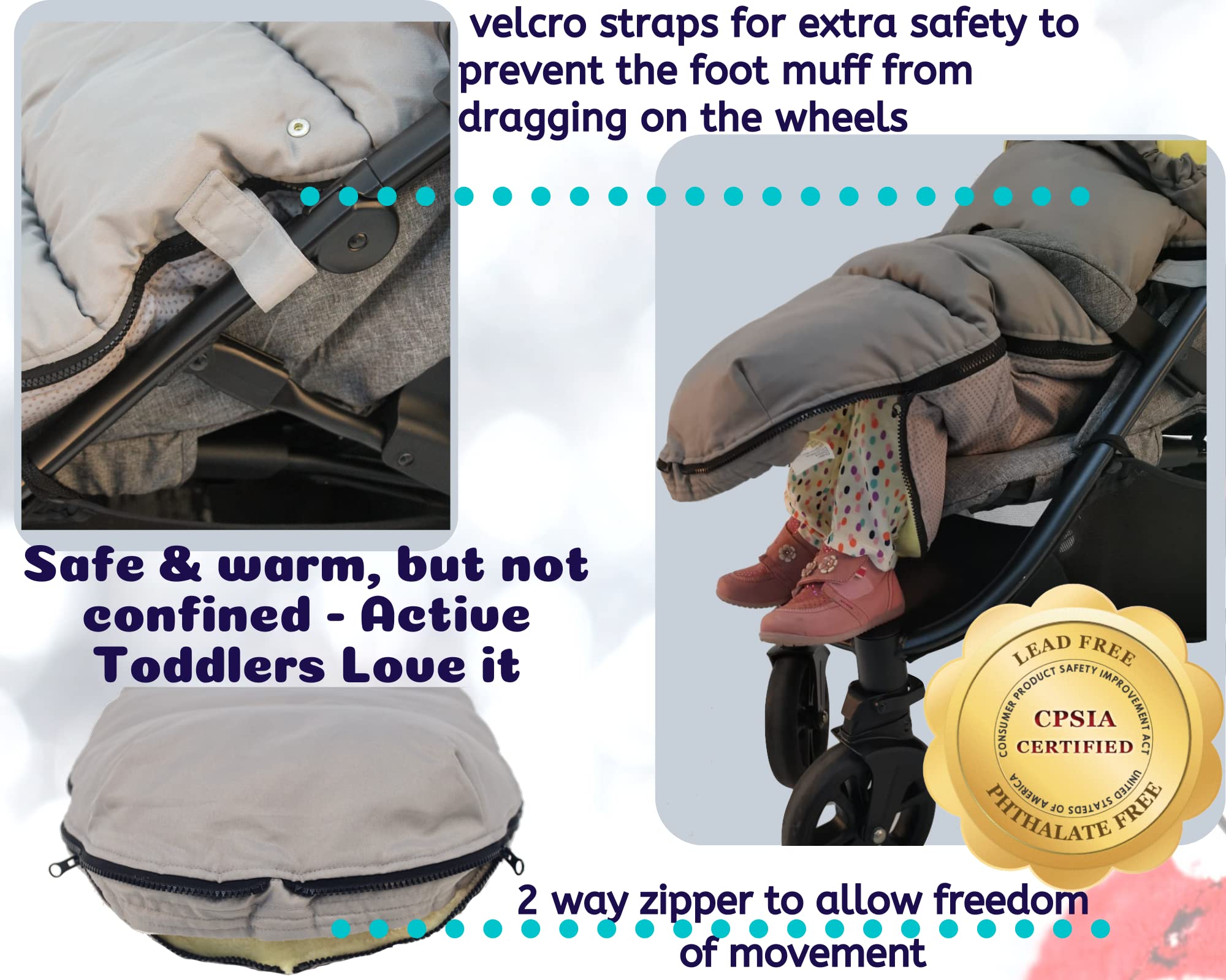 Stroller Trotter - Luxury Stroller footmuff Inner Velvet Layer for Comfort, Stroller Sleeping Bag with Non Skid Adjustable Fixing Elements for Toddler and Baby Bunting