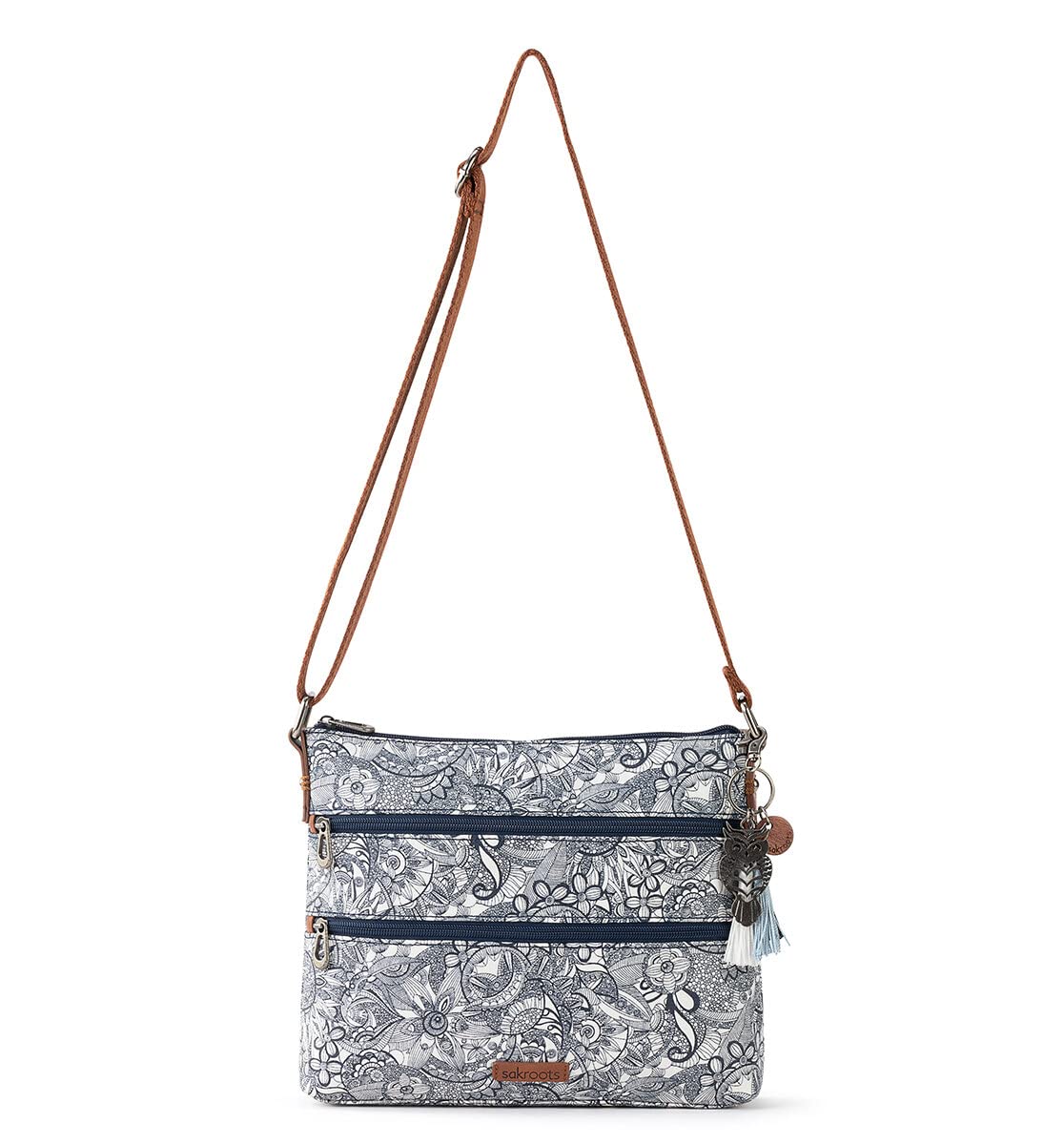 Sakroots Artist Circle Basic Crossbody Bag in Canvas, Multifunctional Purse, Navy Spirit Desert