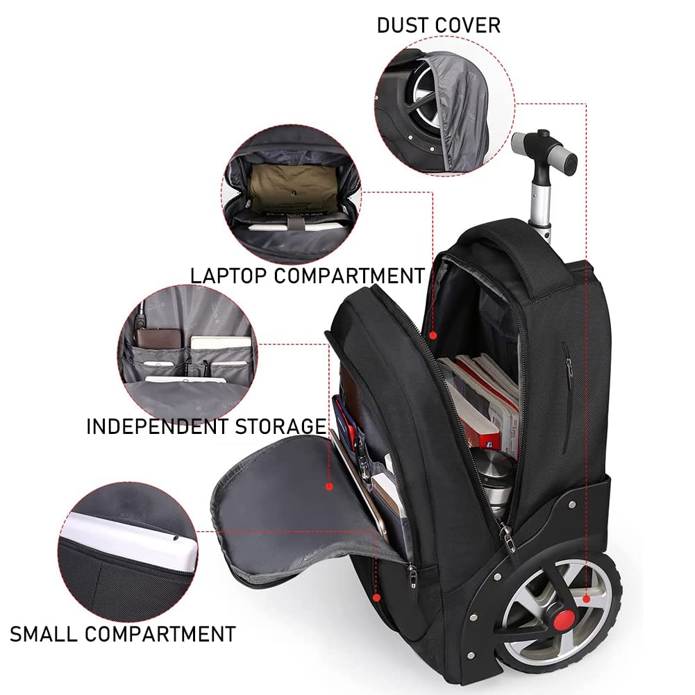 WMHYLYH 22 Inch Rolling Backpack, Waterproof Backpack with Wheels for Business and Travel Commuter, Carry on Laptop Backpack for Women and Men Adult (black)