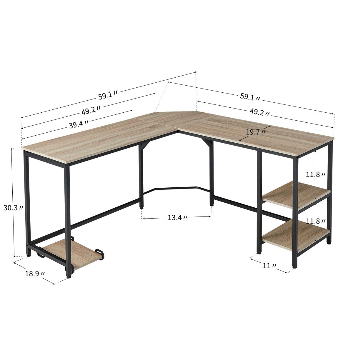 YOLENY L-Shaped Computer Desk 59.1“, Space-Saving Corner Desk with Storage Shelves, Home Office Desk Study Workstation for Home, Office