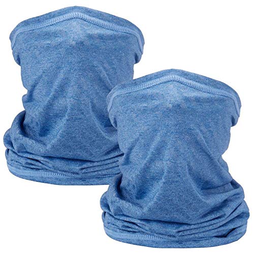VELAZZIO 2 PCS Face Cover Neck Gaiter Sun UV Protection Face Scarf Dust Wind Headwear for Fishing Hiking Cycling (Light Blue Pattern(2 Pack))
