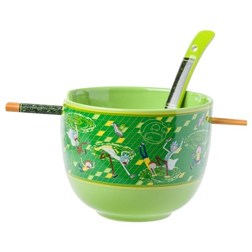 Silver Buffalo Rick and Morty Floating Portal Ceramic Ramen Noodle Rice Bowl with Chopsticks and Spoon, Microwave Safe, 20 Ounces