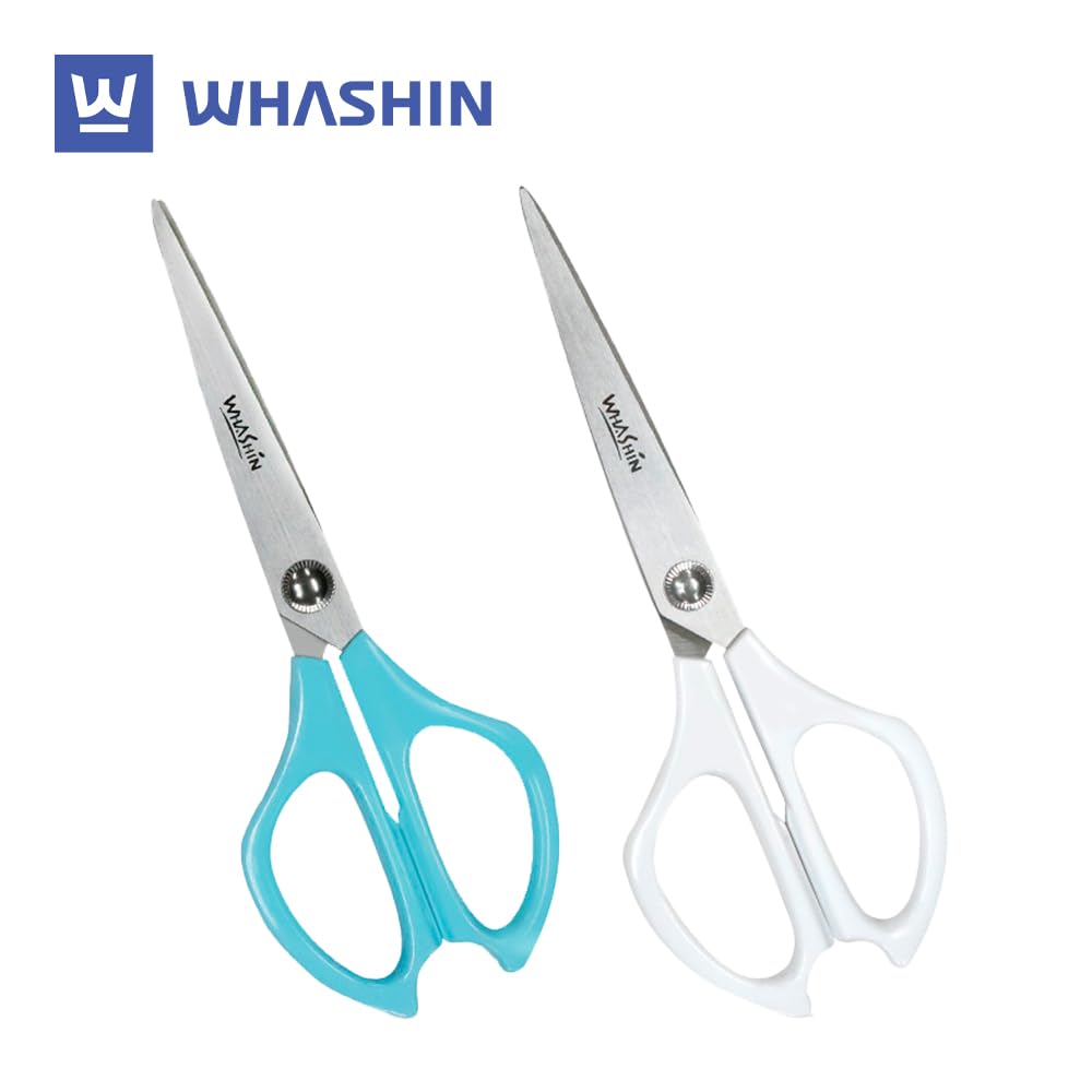 WHASHIN Scissors (737) - Multipurpose, Ultra Sharp Blade Shears, Softgrip, Stainless Steel Sewing, Comfort TPR Grip, Crafting Scissors for Office and Home (White)
