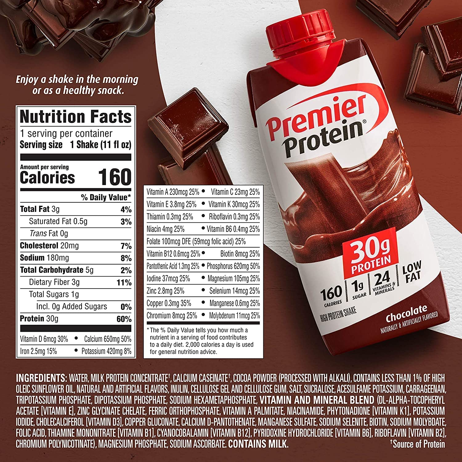 Premier Protein High Protein Shakes Variety Sampler Pack 11 Fl. Oz Each - Cafe Latte, Chocolate, Vanilla, Caramel - 2 of Each Flavor (8 Pack) in The Award Box Packaging