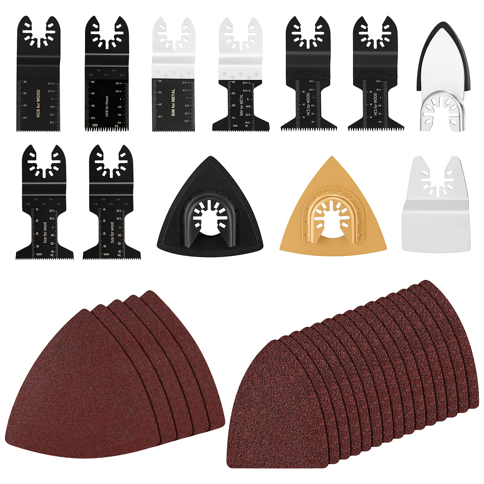 Zeekech Oscillating Saw Blades, 7 Type Multitool Blades for Wood Metal, Multi Tool Blades with 90pcs Sandpaper, Oscillating Tool Blades Compatible with Dewalt, Milwaukee, Ryobi, Bosch, 102Pcs