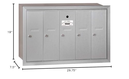 Salsbury Industries 3505ARU Recessed Mounted Vertical Mailbox with 5 Doors and USPS Access, Aluminum
