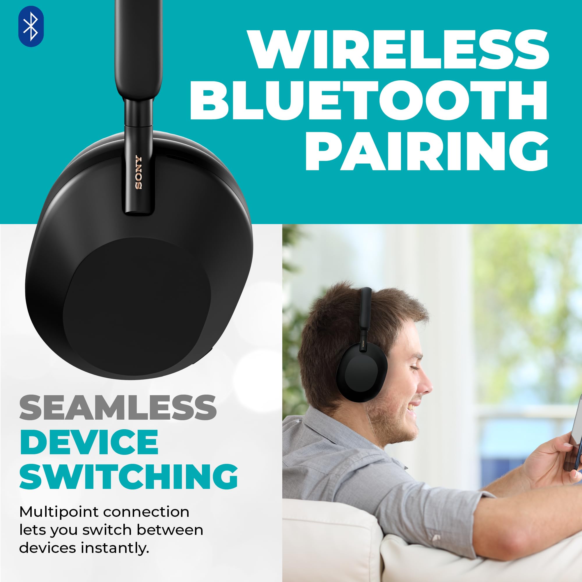 Sony WH-1000XM5 Headphones β Wireless Bluetooth Sony Noise Canceling Headphones Bundle with Audio Cable, USB Cable, Case, Airplane Jack Adapter, Cloth - Sony XM5 Headphones, Sony WH1000XM5, Black