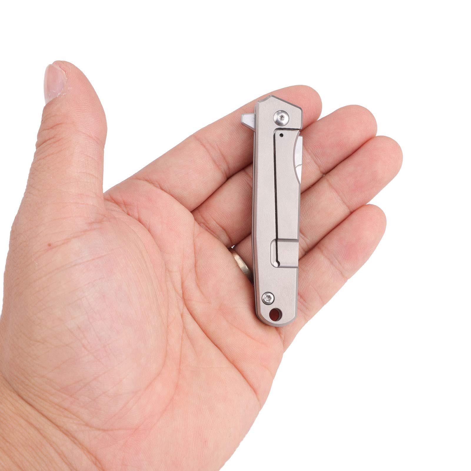 Samior TS51 Small Slim Scalpel Folding Pocket Flipper Knife with 10pcs #24 Replaceable Blade, 5.1 inches Grey Titanium Handle with Liner Lock, Utility EDC Keychain Knives, 0.99oz