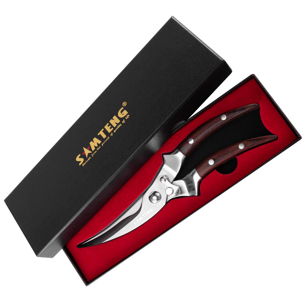 SMTENG sharp Poultry Shears,Good Grips Spring Loaded Poultry Scissors, Heavy Duty Kitchen Shears For Meat, Poultry & More, Multipurpose Kitchen Scissors with Pakka wood ox horn handle