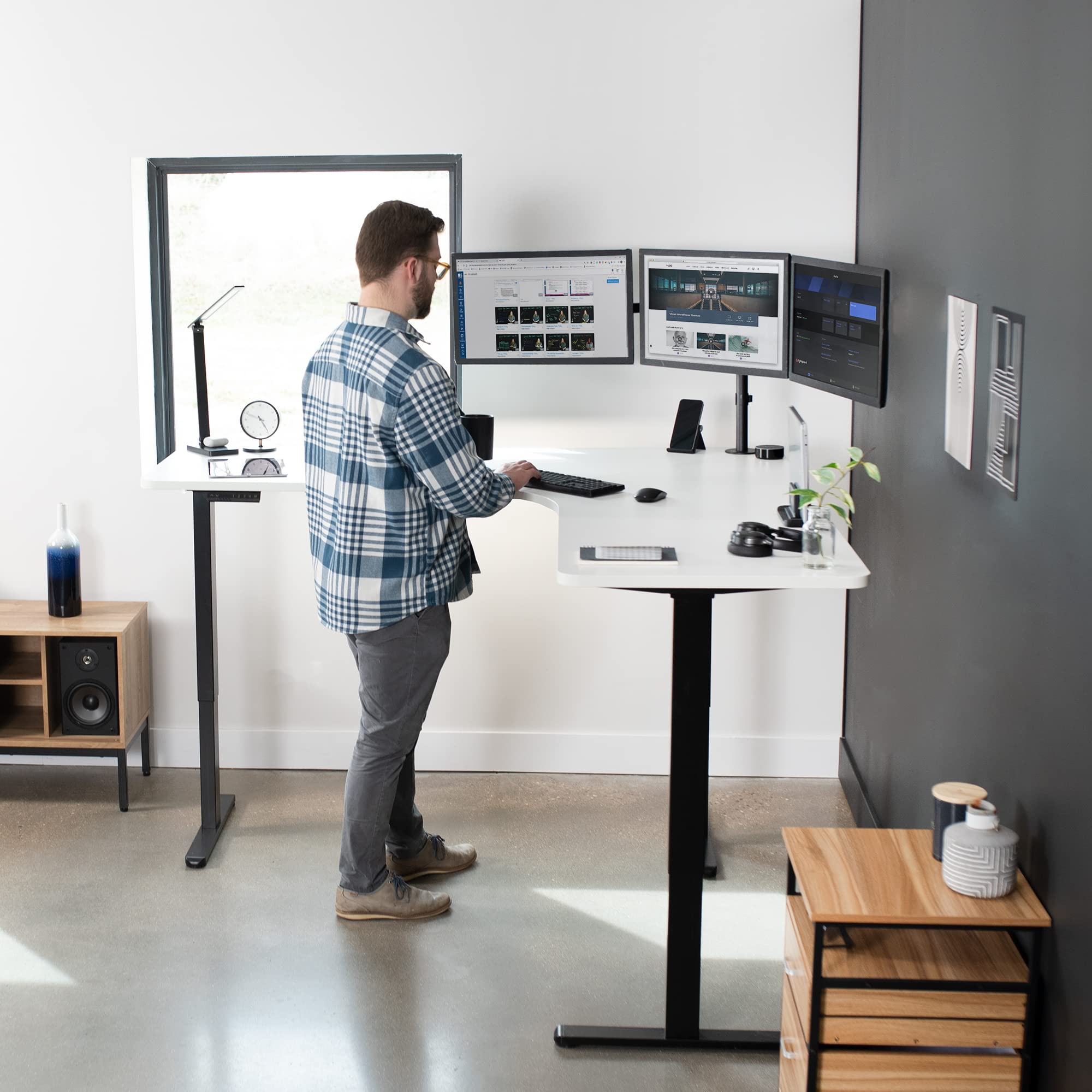 VIVO Universal 71 x 71 inch Curved Corner Table Top for L-Shape Sit to Stand Height Adjustable Home and Office 3-Leg Desk Frames, White Desktop, DESK-TOP2CW