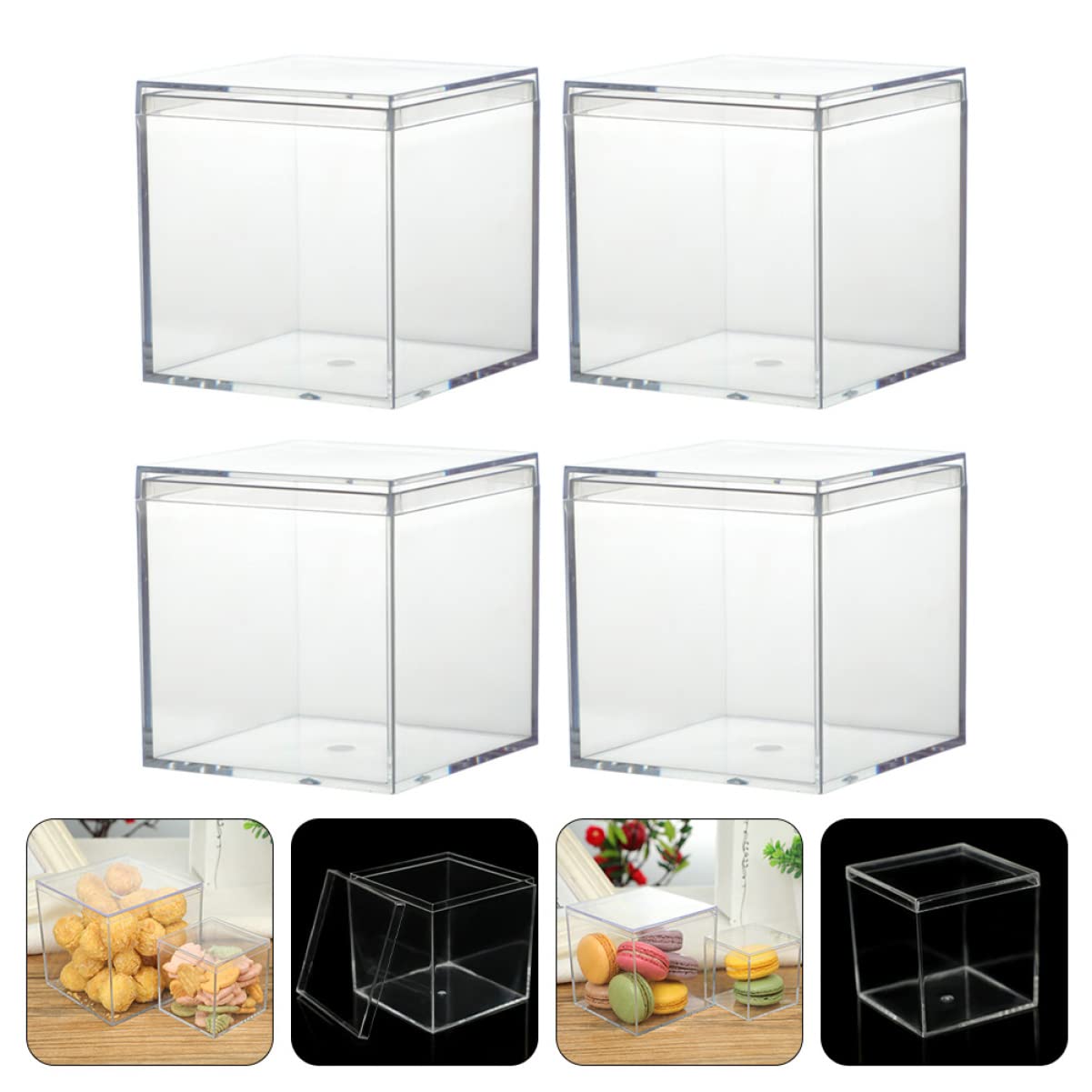 SOLUSTRE 4pcs Boxes Square Storage Box Baby Shower Favors Chocolate Cake Display Dome Square Treat Mini Gift Bags Acrylic Storage Containers Cupcake Containers Bride Biscuit Box Movable