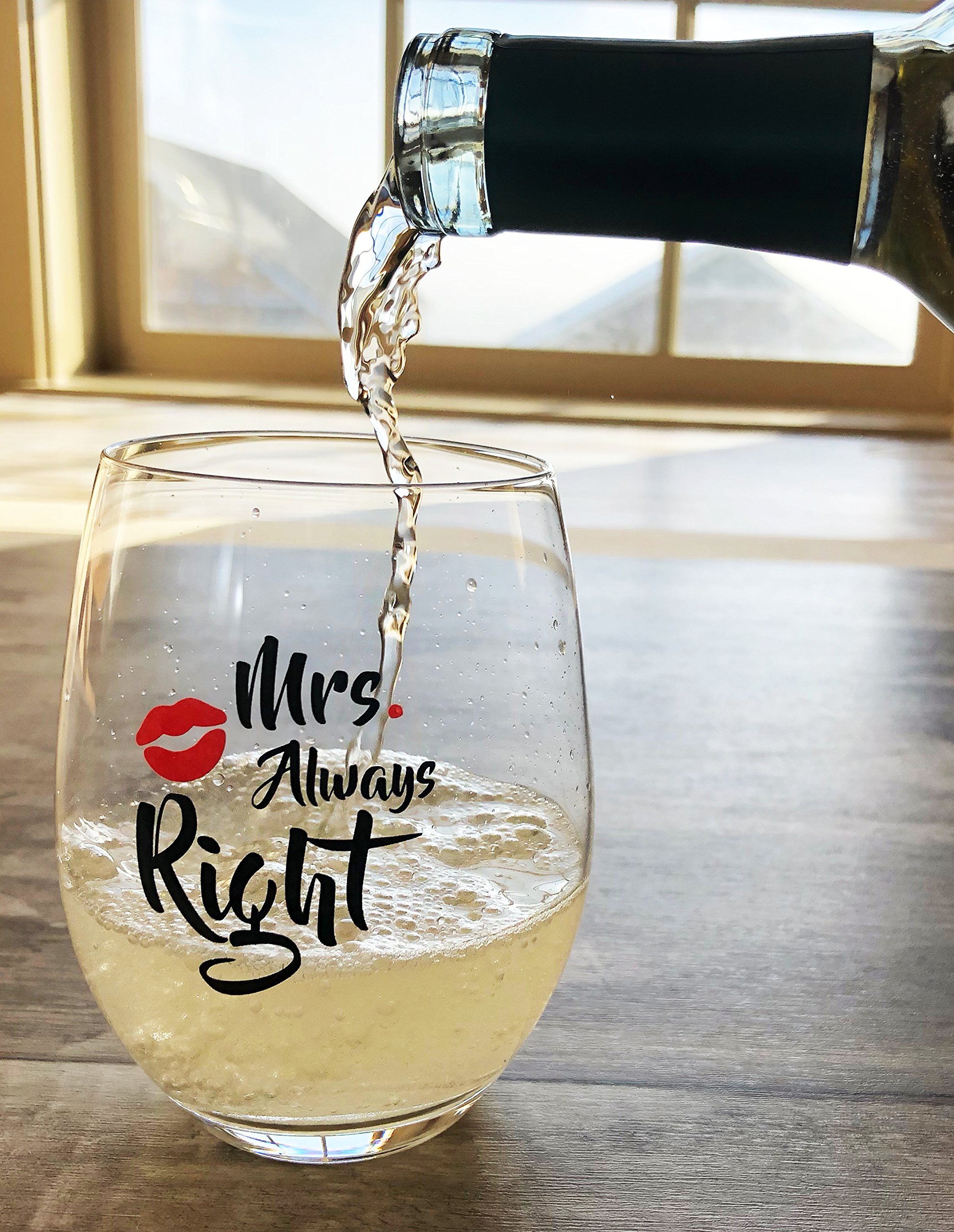Vino O'clock Mr Right and Mrs Always Right Wine Glasses Gift Set For Bridal Shower, Married Couples, Weddings, Engagements, Newlyweds, Anniversary / 16oz
