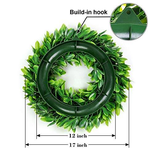 Souarts 17" Eucalyptus Wreath-Artificial Greenery Wreath Boxwood, Front Door Wreath for Indoor Outdoor Home Office Wall Wedding Holiday Decor