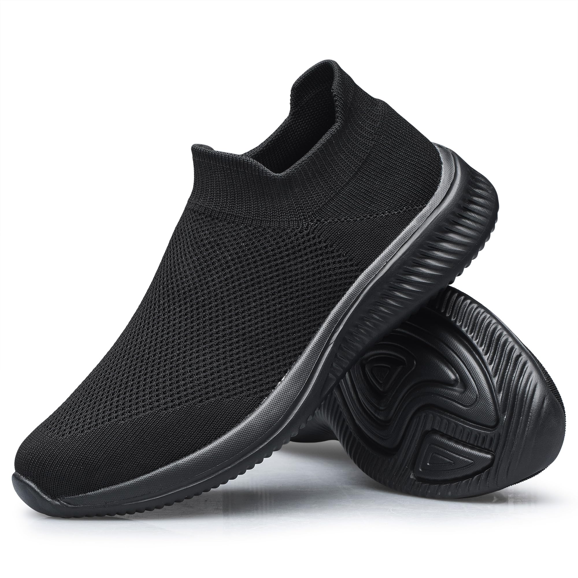 Women's Walking Shoes Sock Sneakers Slip on Work Shoes Zapatos de Mujer All Black Size 9