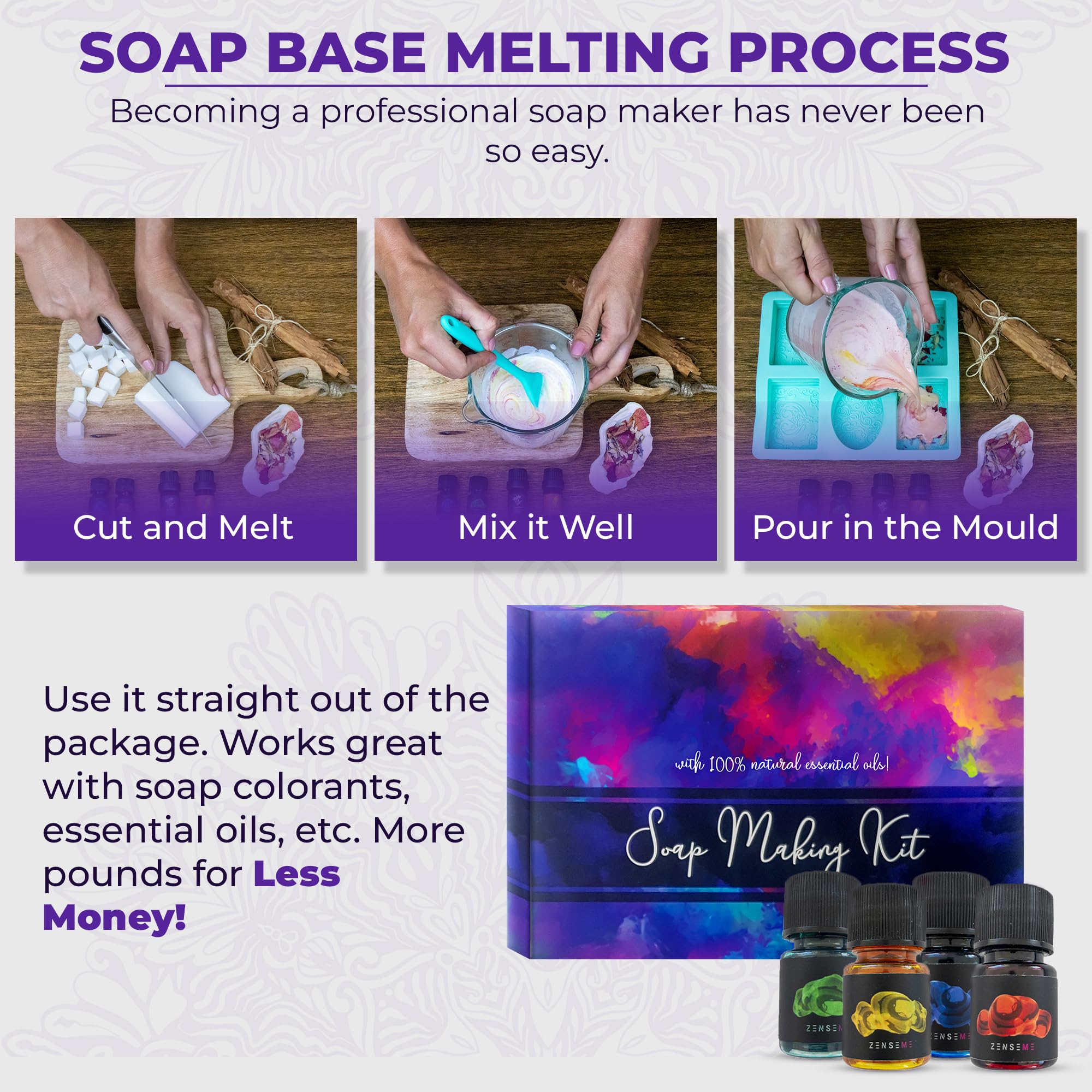 Soap Making Kit for Adults, Make Your Own Soap with Melt and Pour diy Natural Soap supplies; 6 Essential Oils, Silicone Soap Mold, Spoon, Dried Flowers, 2lbs. Shea Butter Soap Base, 4 Colors, 9 Labels