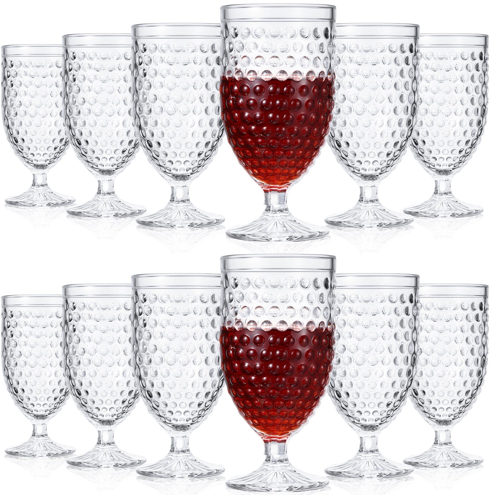 Uiifan 12 Pcs Glass Vintage Goblets 16 oz Large Capacity Polka Dot Embossed Goblets for Wine Juice Glasses Champagne Glasses Party Wedding Bar Supplies