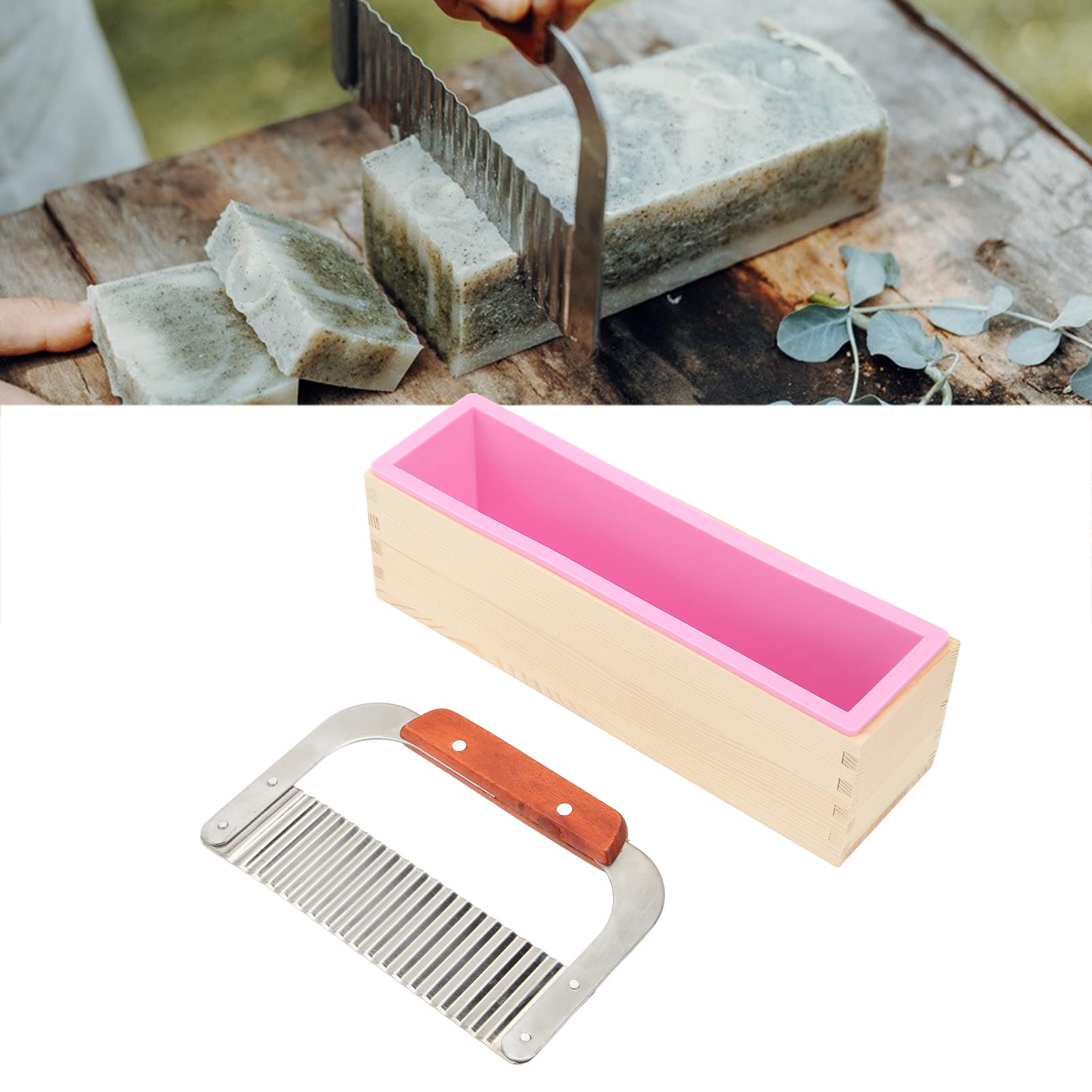 Soap Molds,Soap Molds for Soap Making, Wooden Loaf Soap Cutter Mold, with 1 Pc Silicone Mold 1 Pc Wave Soap Cutter, Soap Making Supplies, Soap Kit, Soap Cutter for Beginner, soap Cutter soap loaf