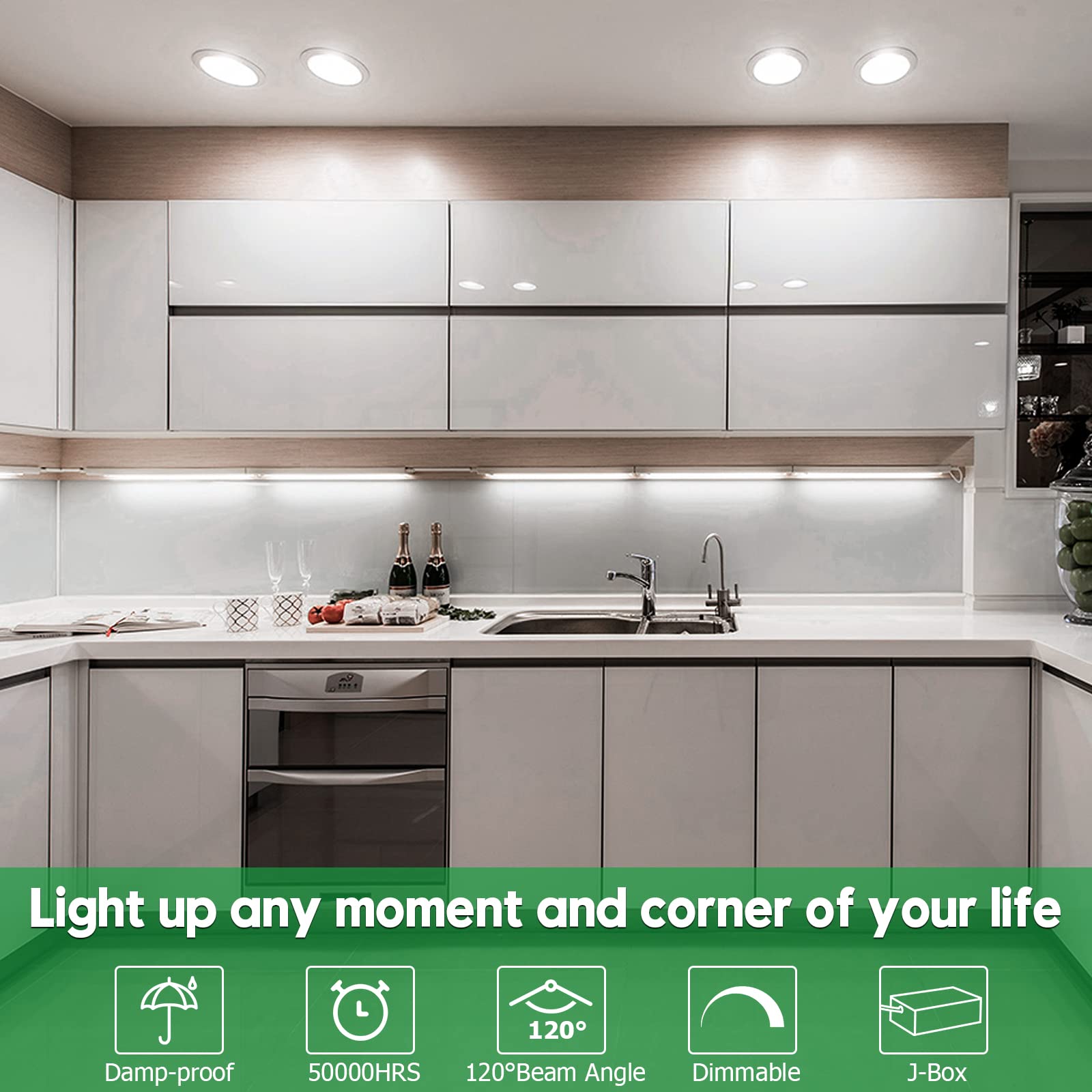 TDLOL 12Pack 5000K/4000K/3000K CCT Selectable 6 Inch Ultra Thin Recessed Light with Junction Box, 100W Equivalent Dimmable Slim Downlight, 950LM High Brightness Recessed Light Fixtures-ETL Listed