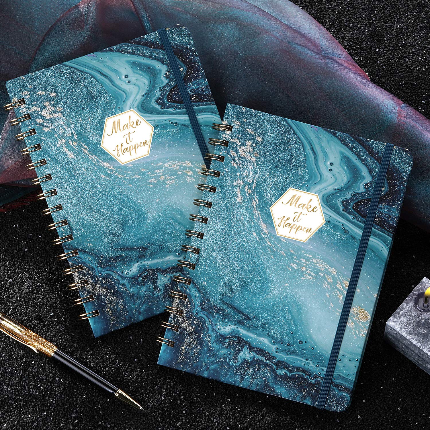 Spiral Journal/Notebook - Lined Journal with Hardcover and Premium Thick Paper, 8.5" x 6.5", College Ruled Spiral Notebook/Journal, Strong Twin-Wire Binding, Back Pocket, Blue Pattern