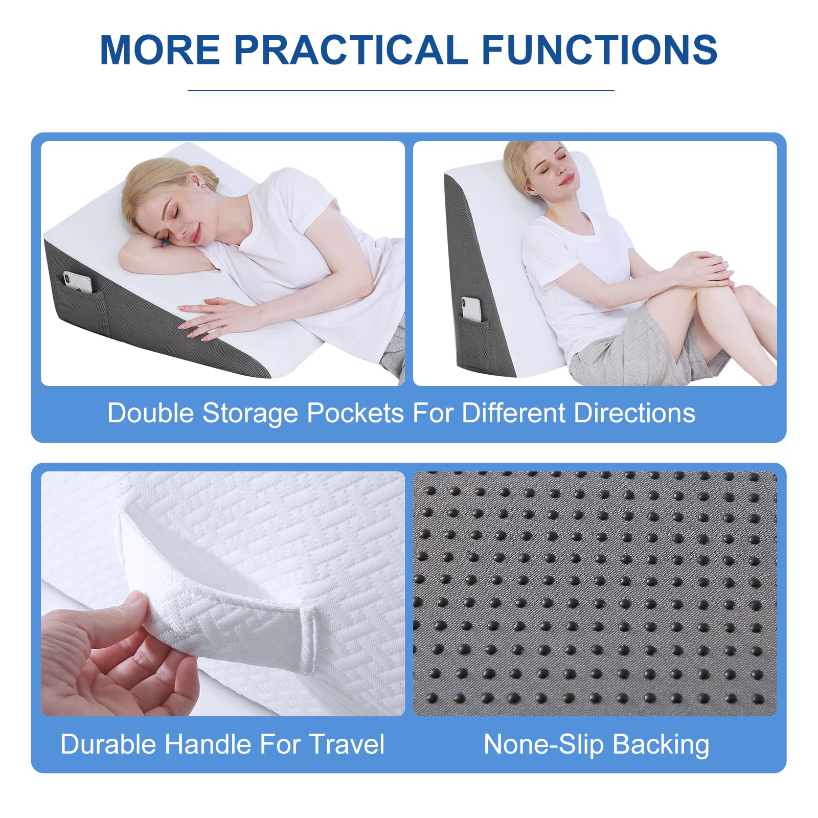 ROCYJULIN Bed Wedge Pillow for Sleeping, 10 Inch Memory Foam Incline Wedge Pillow, Triangle Elevated Wedge Pillow for After Surgery, Acid Reflux and Snoring, Black & White