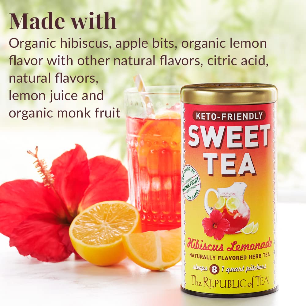The Republic of Tea – Keto-Friendly Sweet Iced Hibiscus Lemonade Herbal Tea, 8 Large Quart-Sized Iced Tea Pouches, Naturally Caffeine-Free