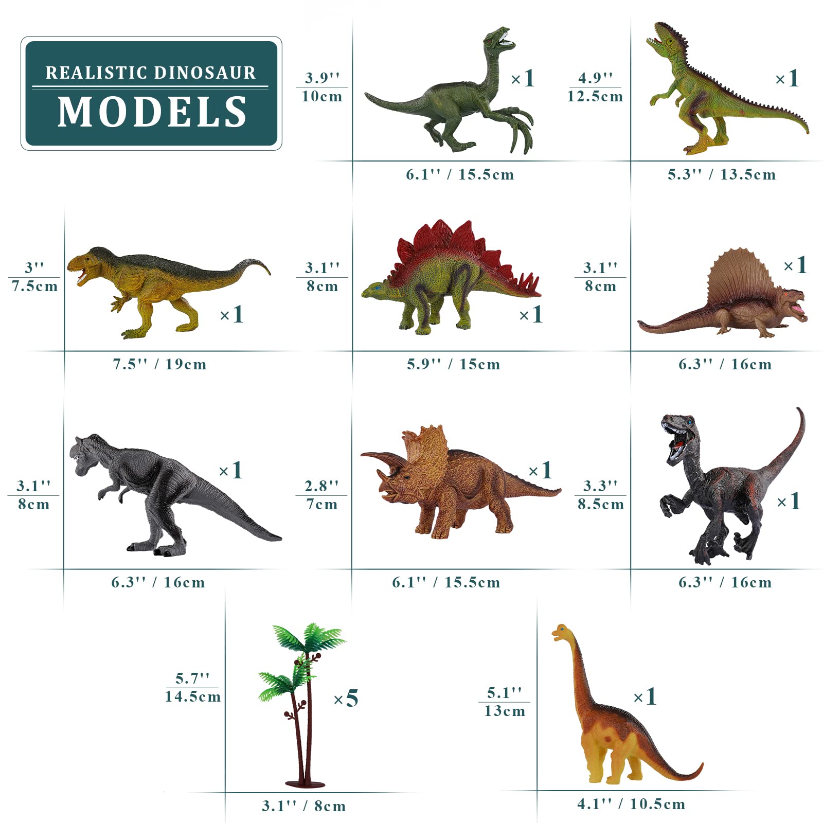 TEMI Dinosaur Toys for Kids 3-5, Realistic Jurassic Dinosaurs Figures with Play Mat & Trees to Create a Dino World Includes T-rex, Triceratops, Velociraptor, Gift for Toddler Boys & Girls 3 4 5 6 7