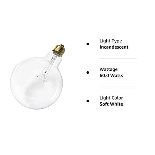 Satco 60G40 Incandescent Globe Light, 60W E26 G40, Clear Bulb [Pack of 6]