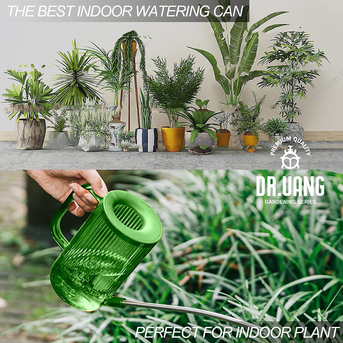 Small Watering Can Indoor Plants with Long Spout (1L, Lake Green)