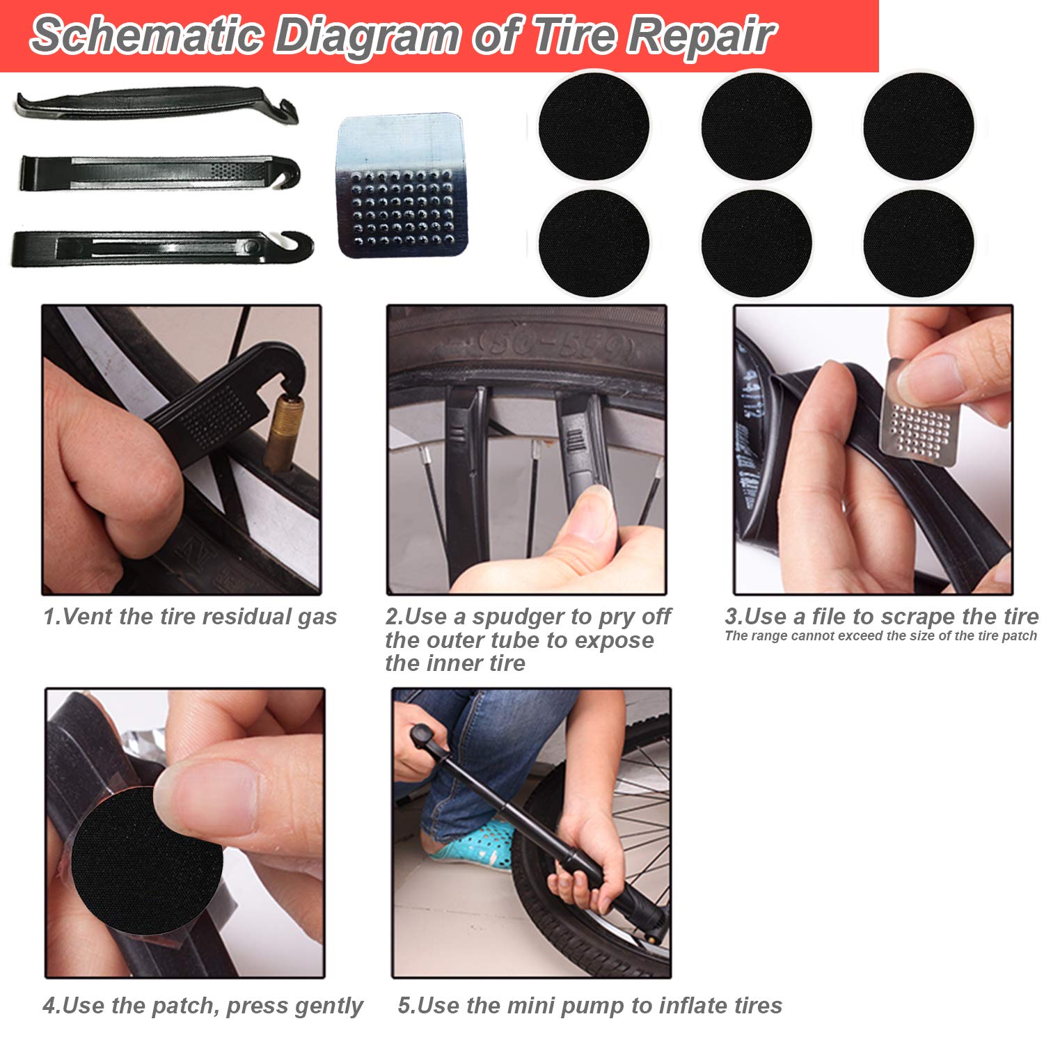 SPROUTER Bicycle Repair Tool Set with Bicycle Frame Bag Triangular Bag Mini Pump, Include Bike Tire Glue Set with Self-adhesive Patches, 16 in 1 Bike Multitool Repair Tool Set and Chain Cleaning Brush