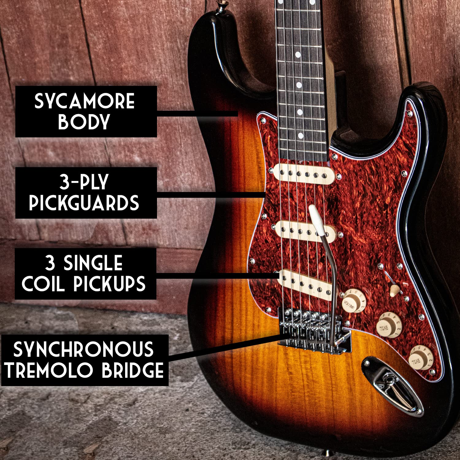 Sawtooth Left Handed ST Style Electric Guitar Candy Apple Red w/Pearl White Pickguard