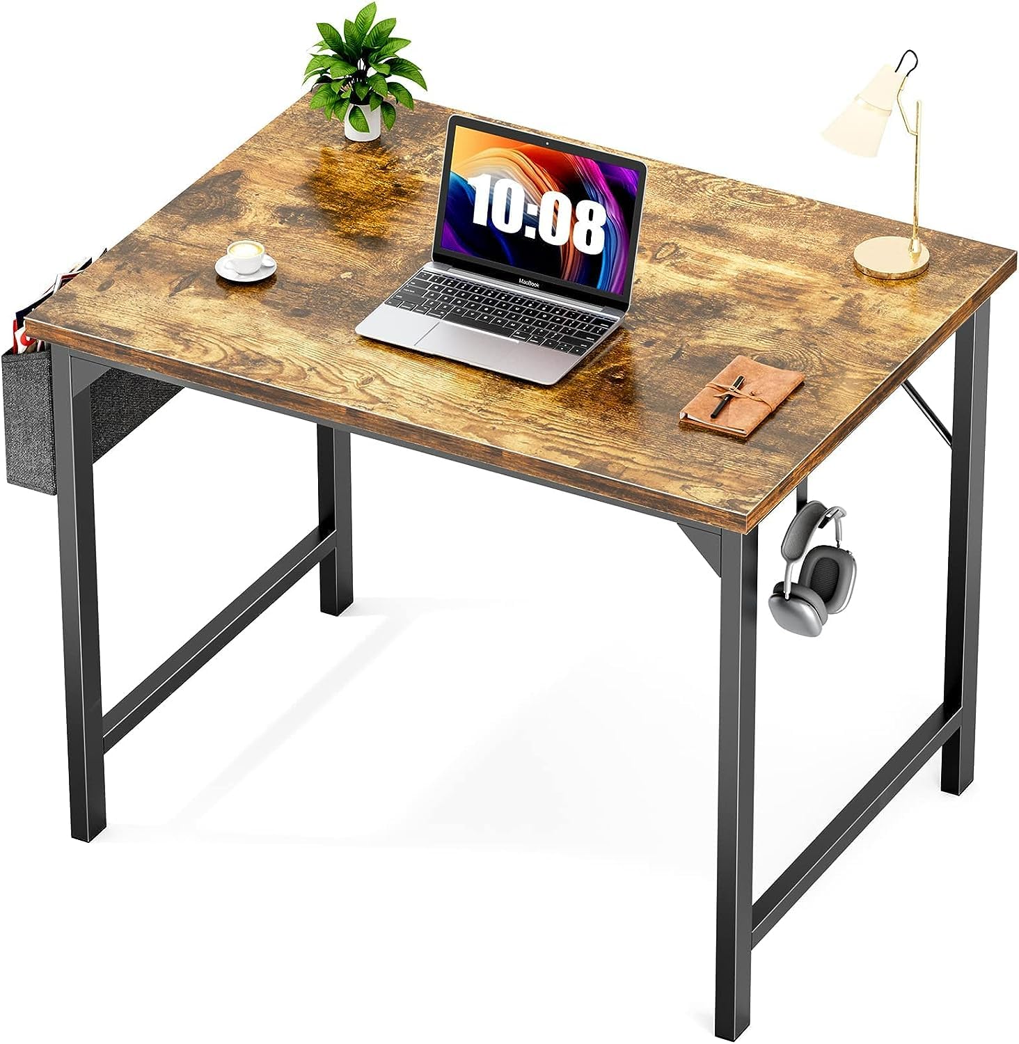 Sweetcrispy Small Computer Office Desk 32 Inch Kids Student Study Writing Work with Storage Bag & Headphone Hooks Modern Simple Home Bedroom PC Table