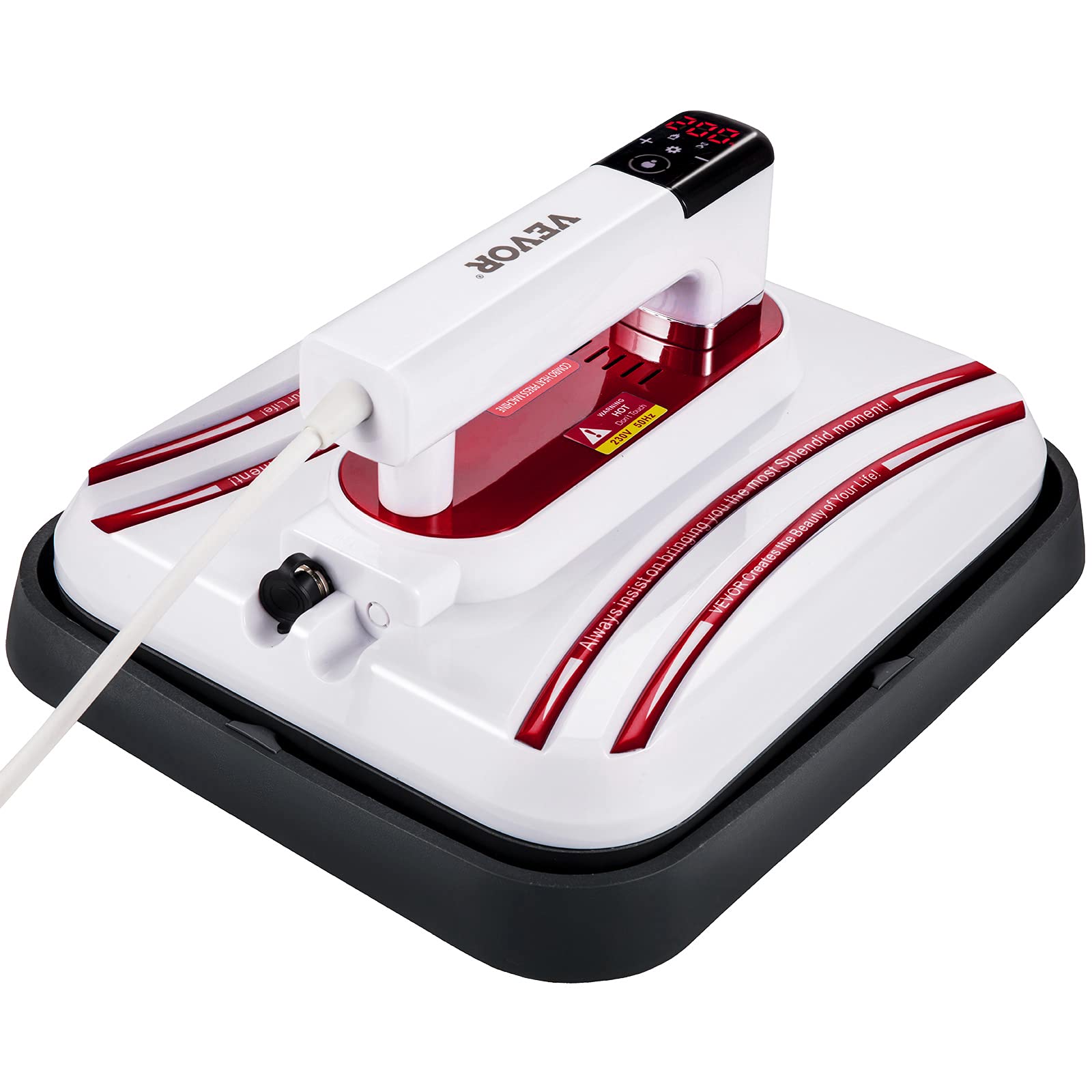 VEVOR Heat Press 12 x 10 Inch Easy Press 800W 4 in 1 Red Portable Easy Mini Press Vibration Function Press Machine Double-Tube Heating Mini Press for Mugs & Caps with Highly-Sensitive Touch Screen