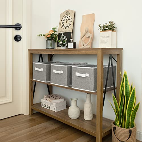 StorageWorks Large Closet Organizers with Handles, Foldable Closet Storage Bins for Linen Closet, 3-Pack, Gray