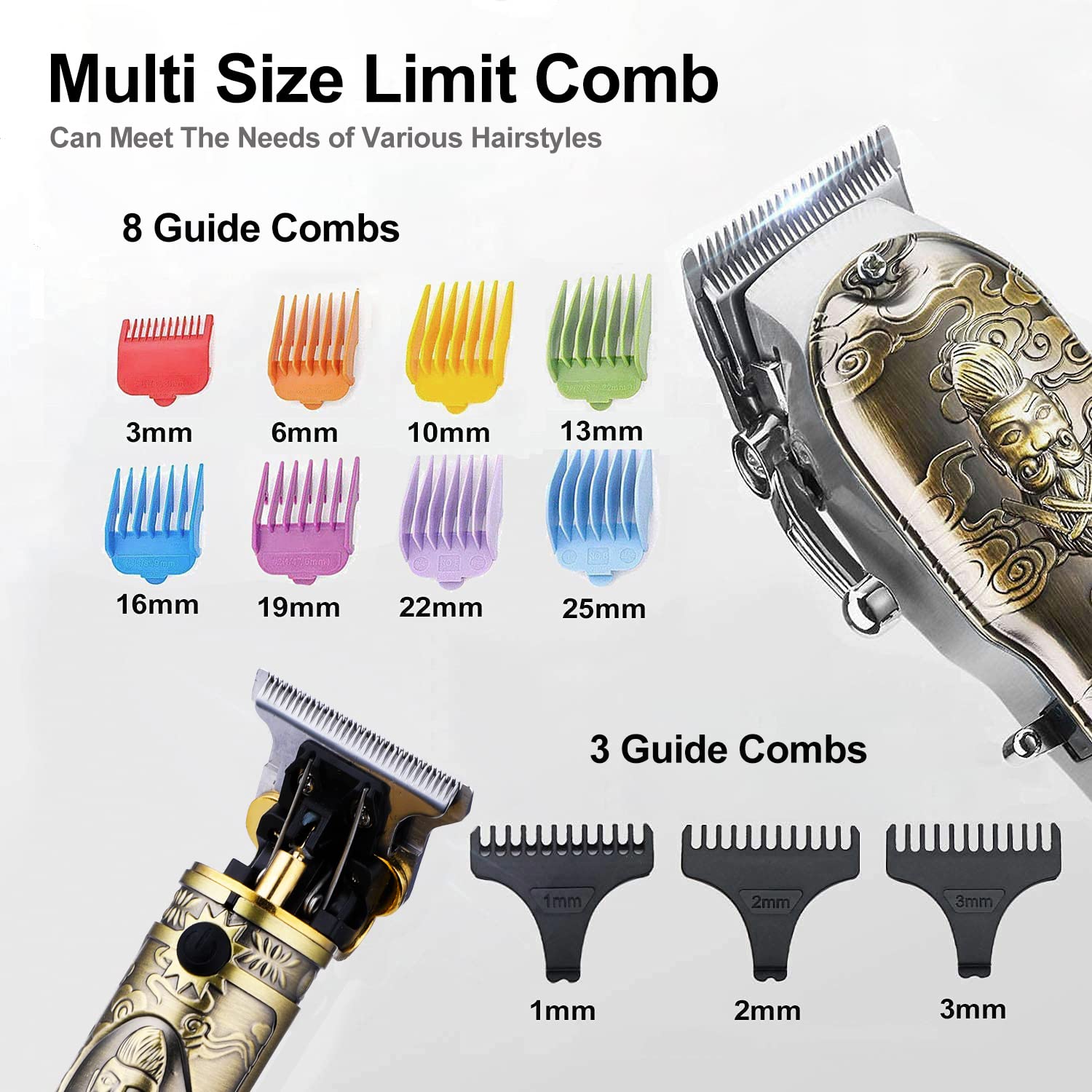 Soonsell Hair Clippers for Men T-Blade Trimmer Set,Man Professional Cordless Barber Clippers Set ,Blade Close Cutting Beard Trimmer ,LCD Display(Gold)