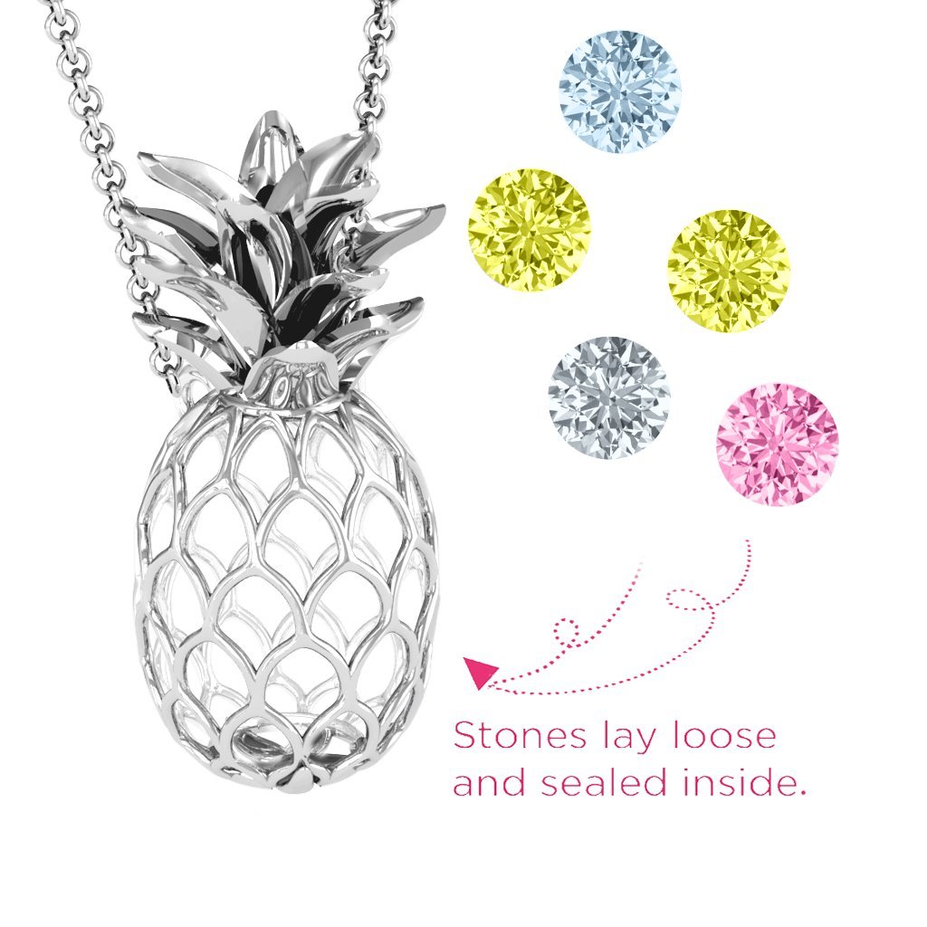 TSD Sterling Silver Pineapple Cage Necklace with Personalized Birthstones by JEWLR