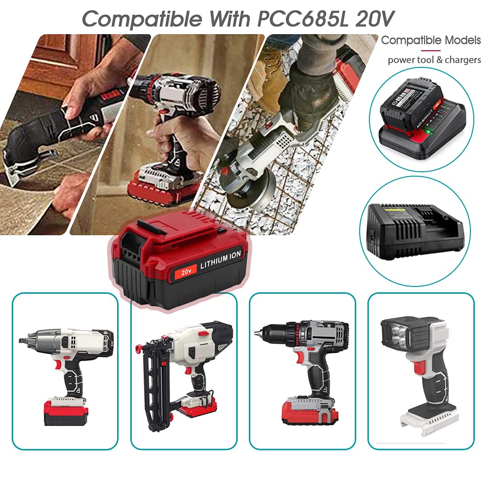 TenHutt 【Upgrade】 20V Max Lithium Replacement Battery for Porter Cable 20V Battery PCC685L PCC680L PCC682L Cordless Power Tools Battery(1 Pack)