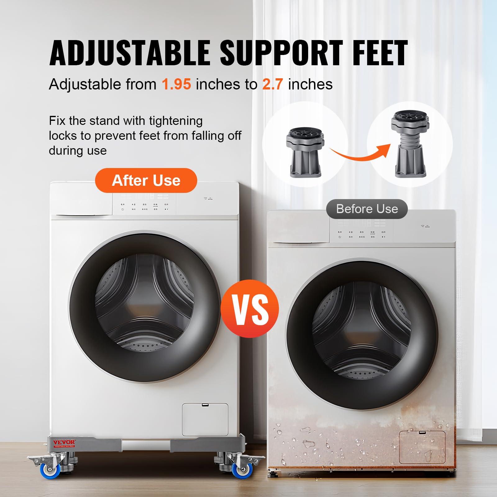 VEVOR Mini Fridge Stand, 27ββ Universal Mobile Base with 4 Strong Feet, 4 Locking Swivel Wheels, Adjustable Furniture Mover Mobile Base for Washing Machine, Refrigerator, Washer and Dryer