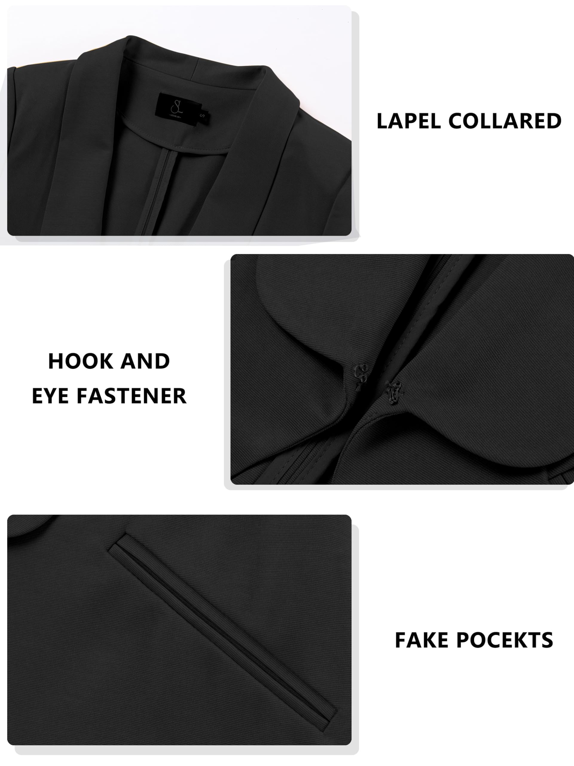 Sucolan Black Womens Cropped Blazer Jacket Business Casual Work Office Lightweight Long Sleeve Fitted Petite Dressy Ladies Blazers L