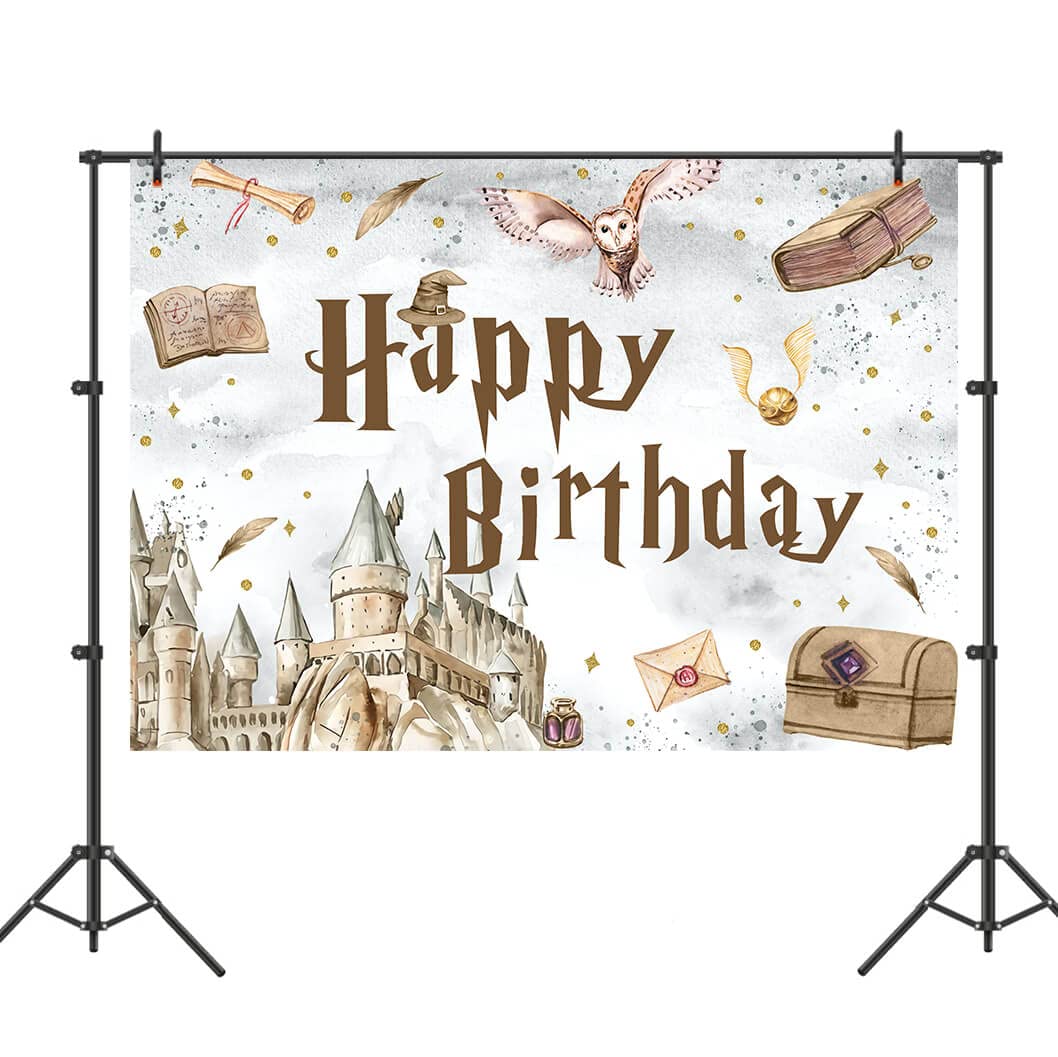 Wizard Birthday Backdrop for Boys Girls Witch Wizard Magic School Happy Birthday Photography Background Decorations Kids Magical Castle Birthday Banner 7x5ft