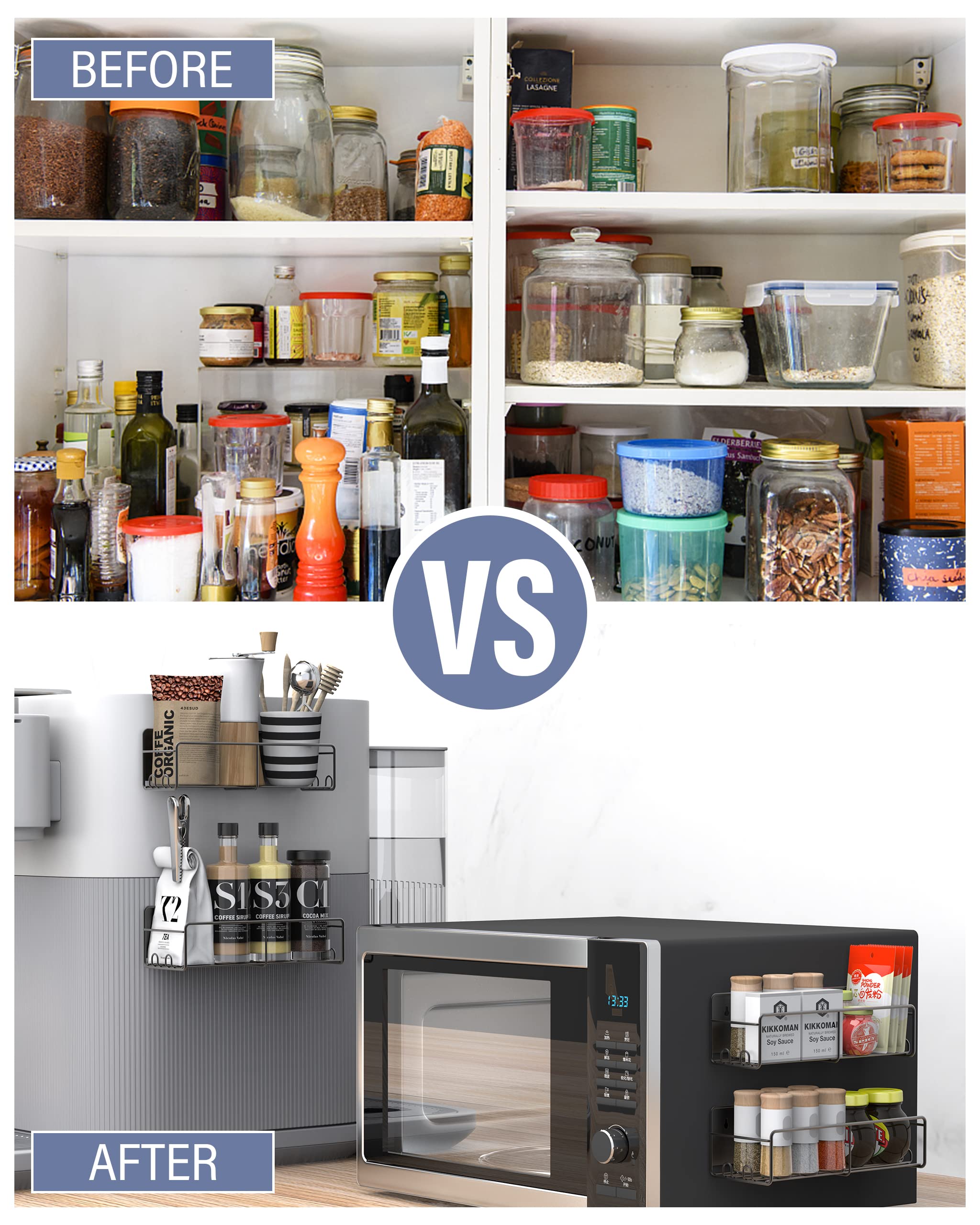 XHENEEB Magnetic Spice Rack for Refrigerator 4 Pack Magnetic Spice Rack Fridge Organizers and Storage Metal Magnetic Shelf