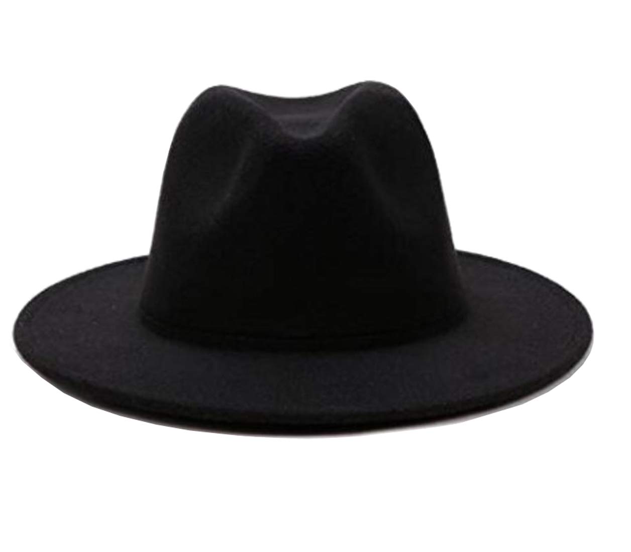 TUPWEL Women's Black Elegant Wide Brim Fedora Flat Panama Hat Cap