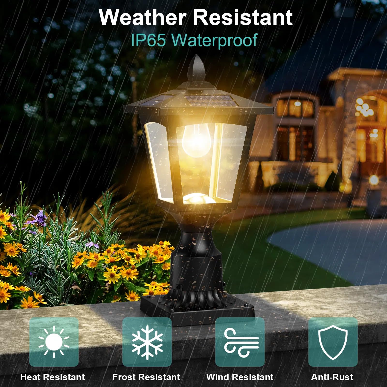 Solar Post Lights, 3000K Dusk to Dawn Solar Lamp Post Light with Pier Mount Base, Solar Post Lights Outdoor Waterproof for Garden Yard Landscape Pole Pillar, Outside Decorative Lamp(Warm White)