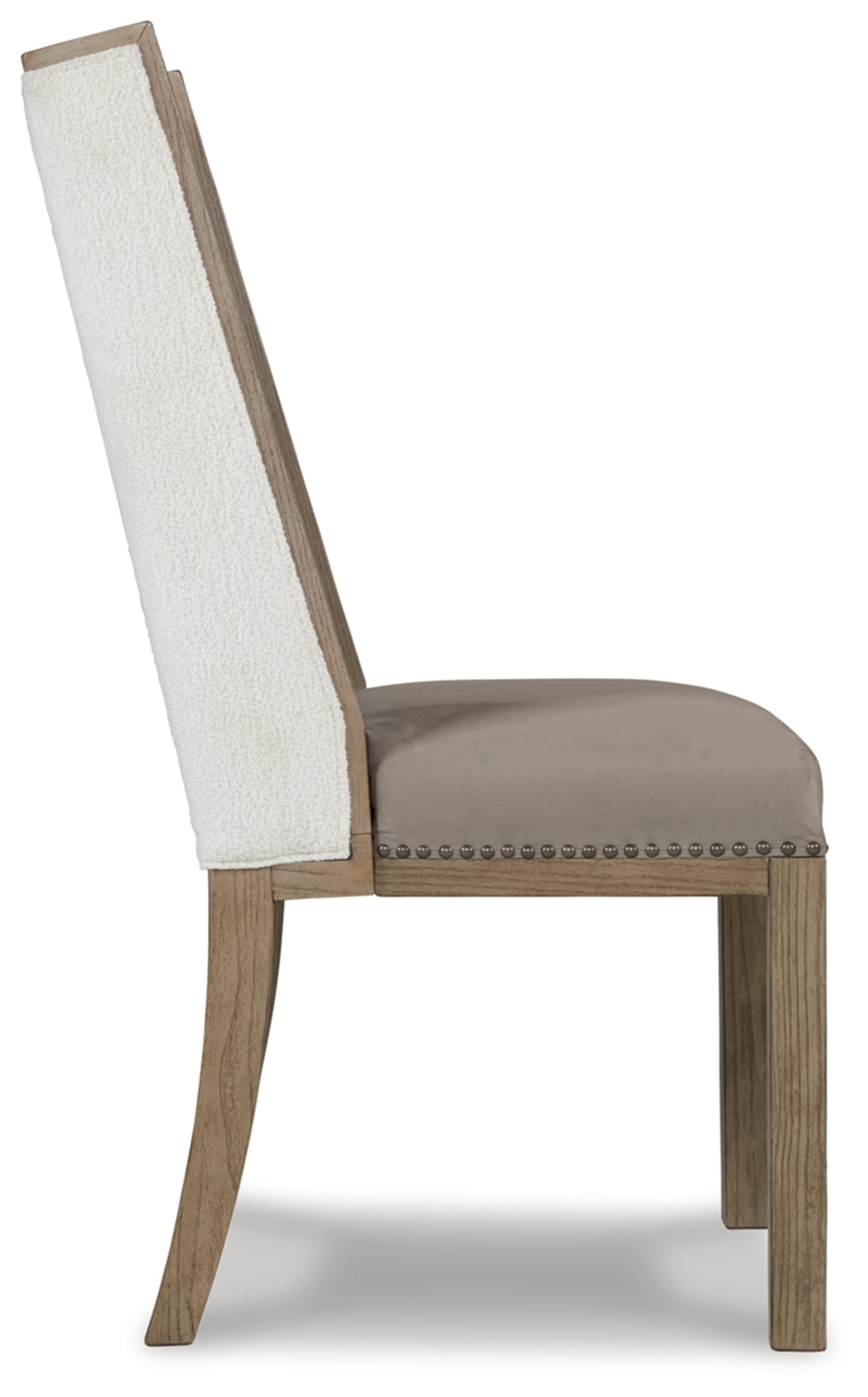 Signature Design by Ashley Chrestner 19.38" Modern Upholstered Dining Side Chair with Nailheads, 2 Count, White & Light Brown