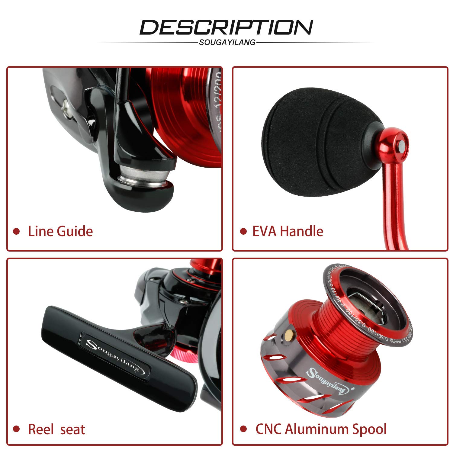 Sougayilang Fishing Reel Ultra Smooth Powerful,13+1BB Spinning Reel,Lightweight Graphite Frame, CNC Aluminum Spool for Freshwater(red 3000)
