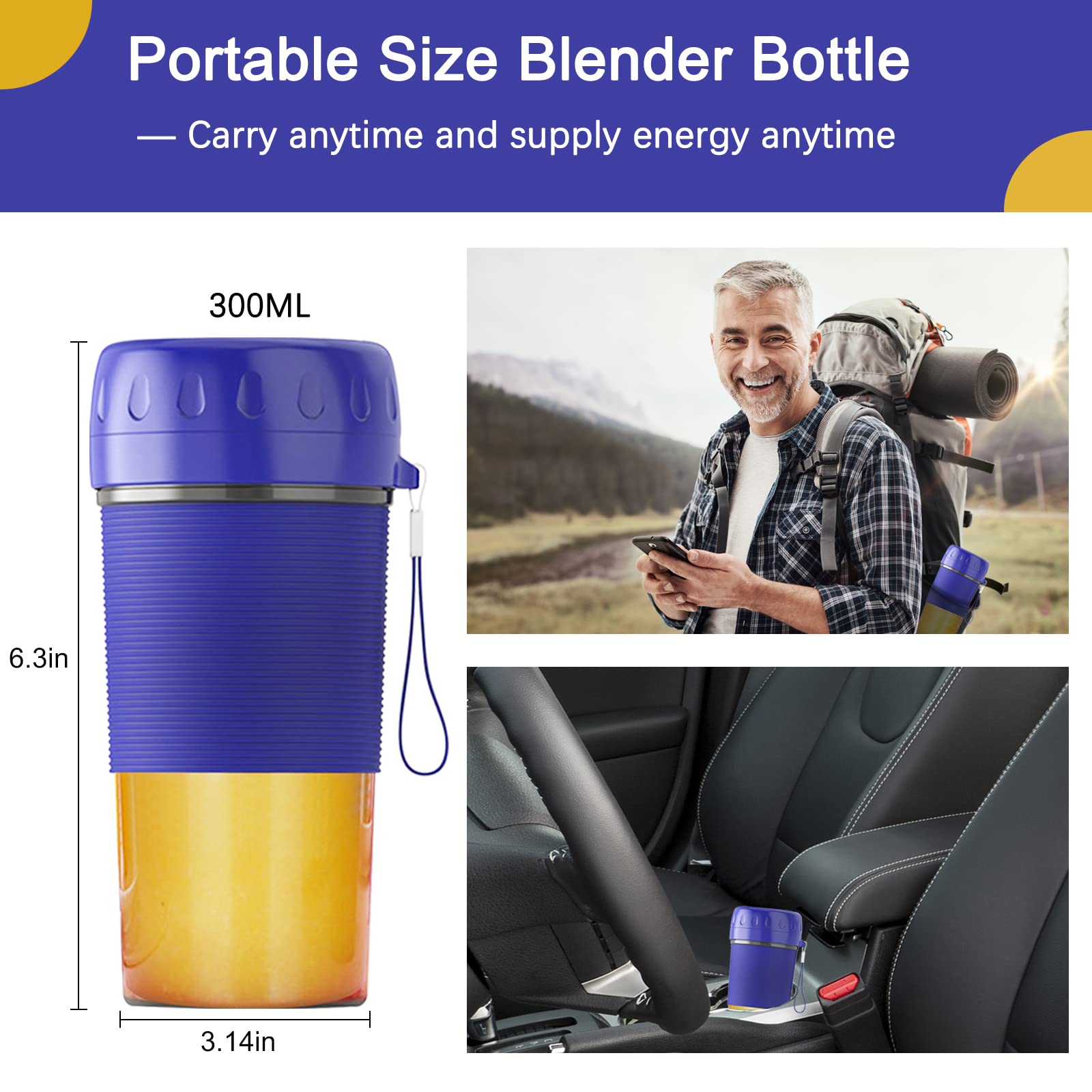 Portable Blender, LEGUWU Personal Size Blender Bottle for Smoothies and Milkshakes, USB Rechargeable Mini Juicer Cup with 4 Blades, 10 Oz Electric Blender Cup with BPA-Free