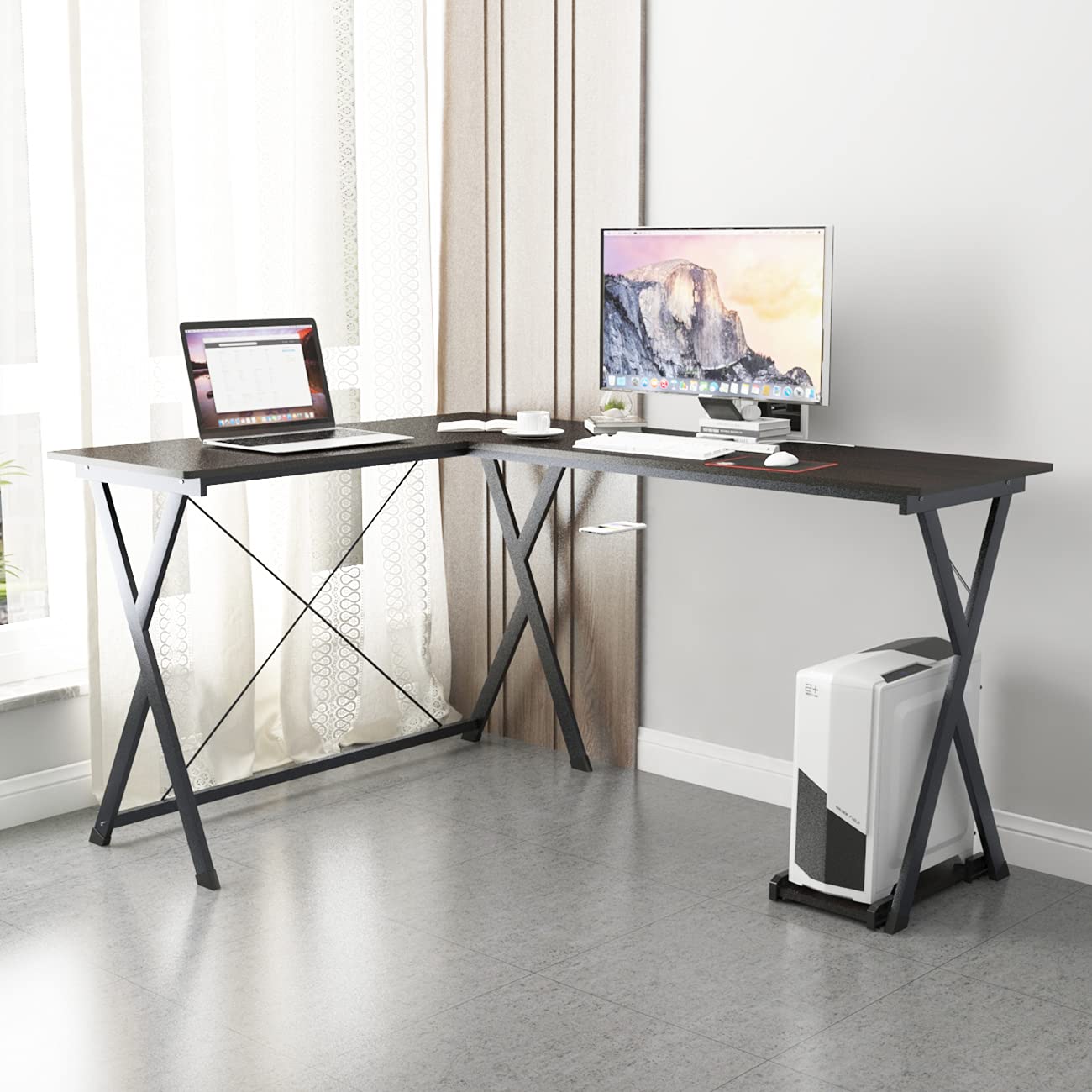 soges 62 inches L Shape Computer Desk Large Corner Desk, Office Table Writing Desk Computer Workstation, Black