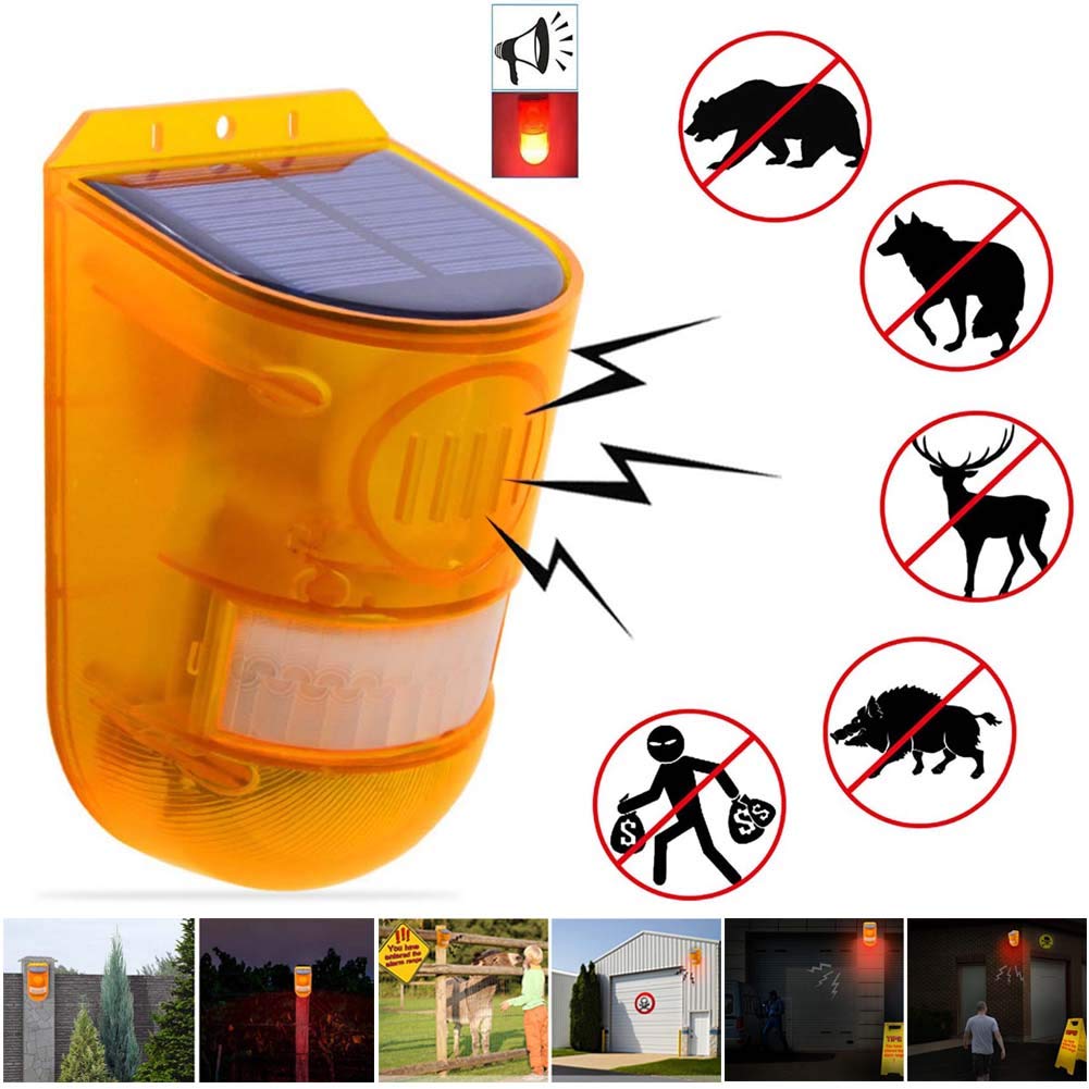 Solar Strobe Light, 6LED Flashy Lighting Motion Detector Solar Alarm Siren 129dB Laud Sound Security Lights IP65 Waterproof with Adjustable Modes for Home,Farm,Barn,Villa,Yard,Hacienda,Apartment
