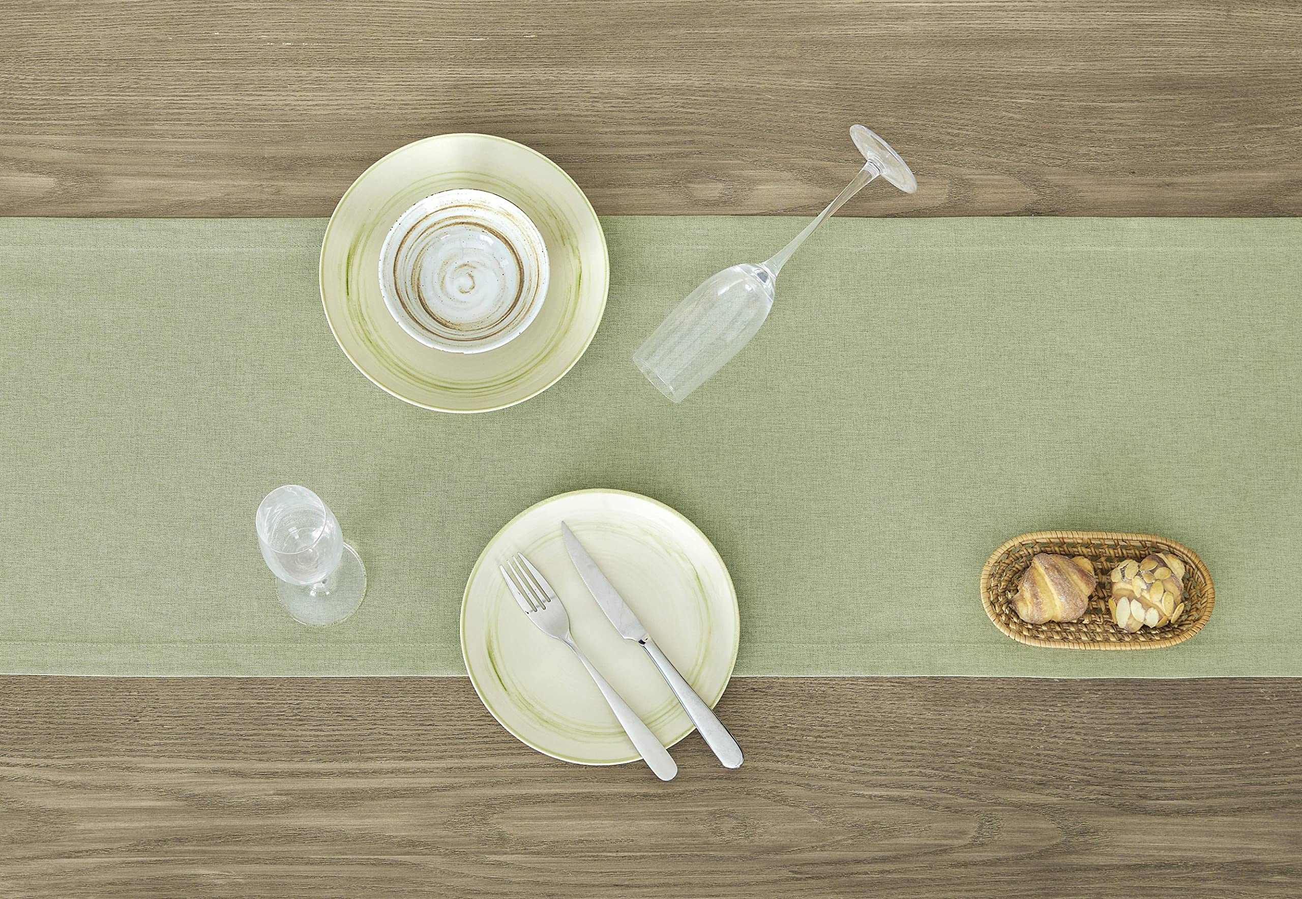 ZeeMart Basic Linen Style Table Runner, 14 x 72 Inch Sage Green, Rustic Farmhouse Green Table Runners 72 Inches Long, Everyday Polyester Table Runner - Machine Washable & Easy Care